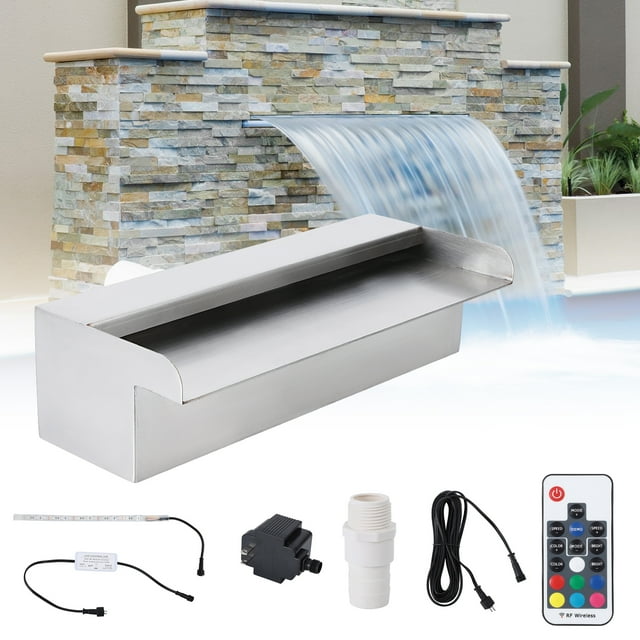 Garvee 17.7" Pool Fountain,Stainless Steel Pool Waterfall with Pipe ...