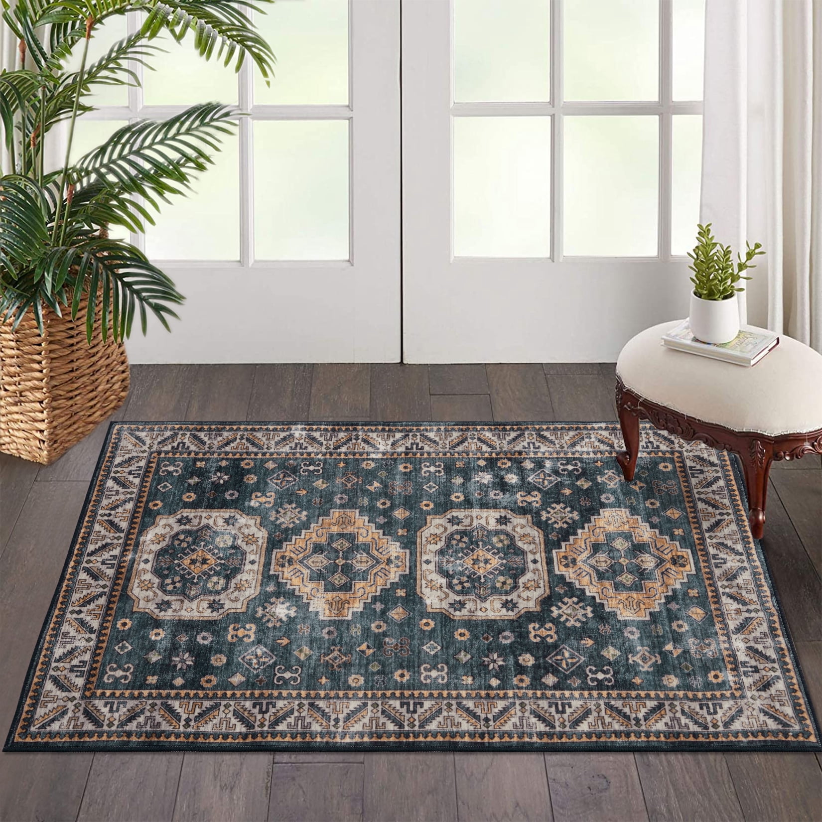 WhizMax 2' x 3' Blue Small Rug Vintage Persian Medallion Area Rug Non ...