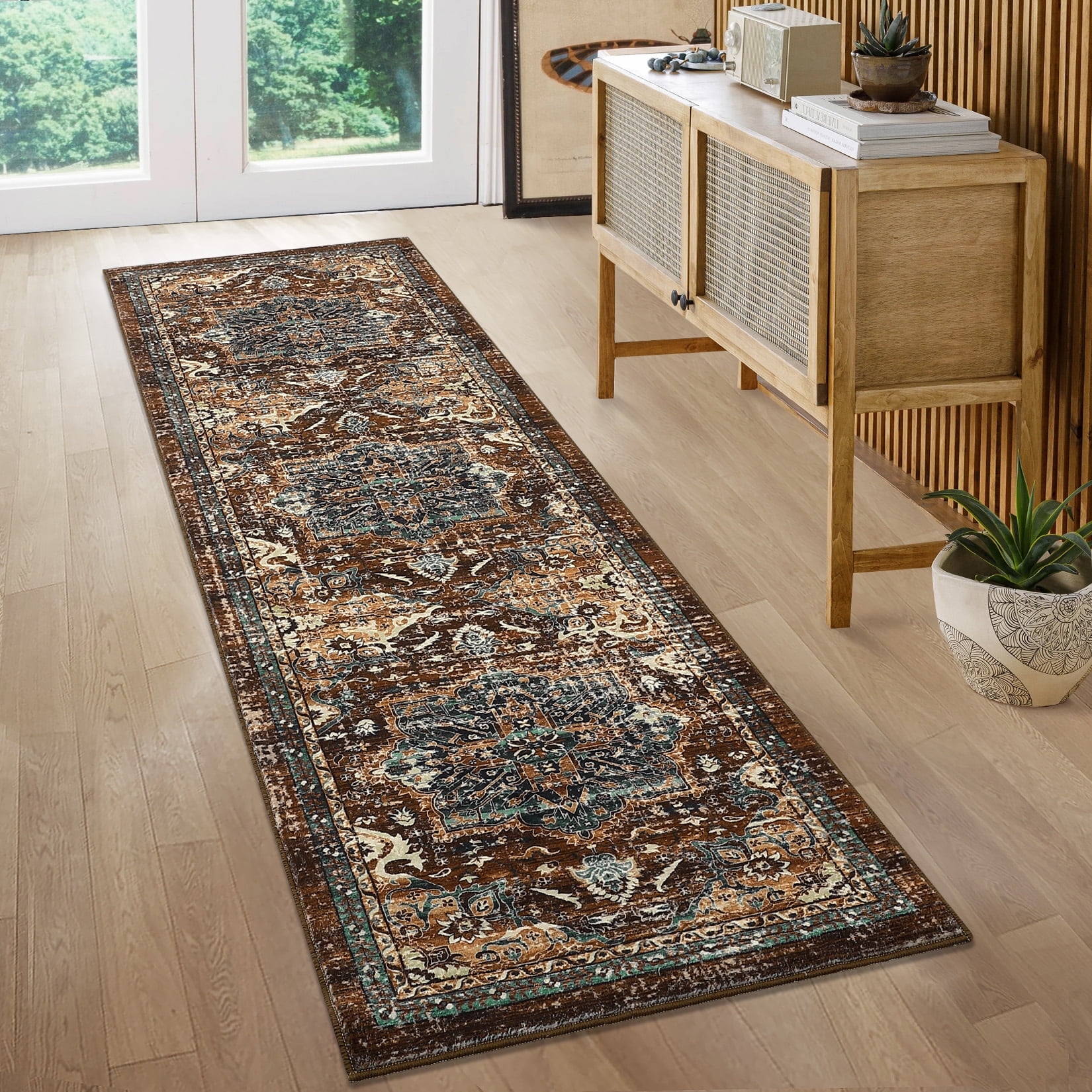 Garvee 2' x 6' Floral Runner Rug Vintage Distressed Runner Rugs Stain ...