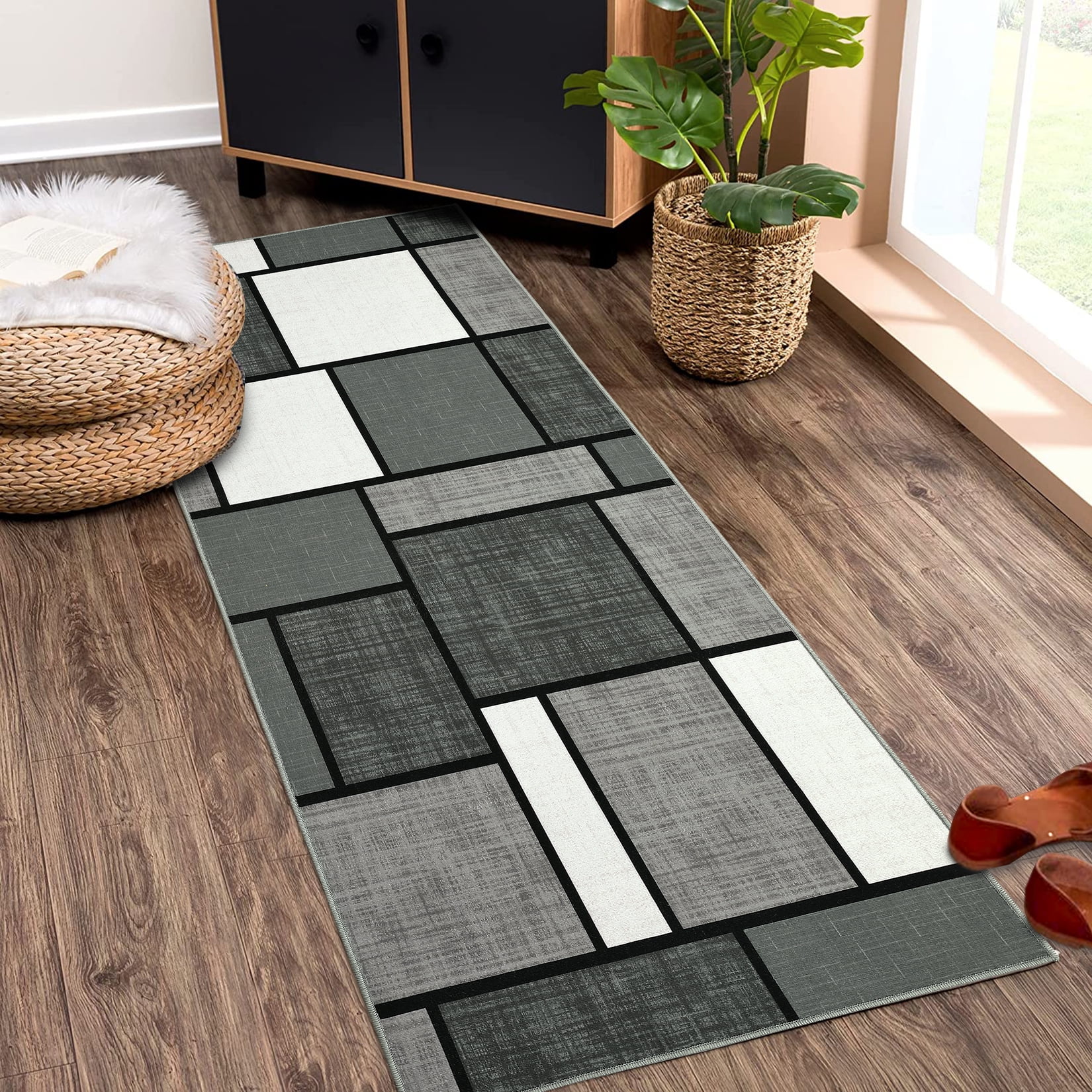 Garvee 2' x 6' Long Runner Rug Modern Boxes Rug Non Slip Geometric Rug ...