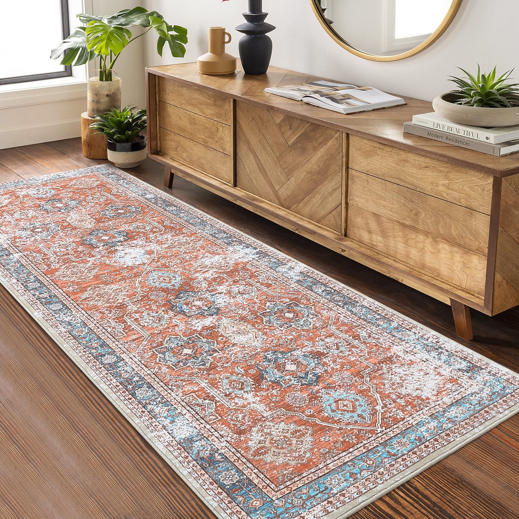 Garvee 2' x 6' Washable Runner Rug Boho Vintage Distressed Rug Floral ...