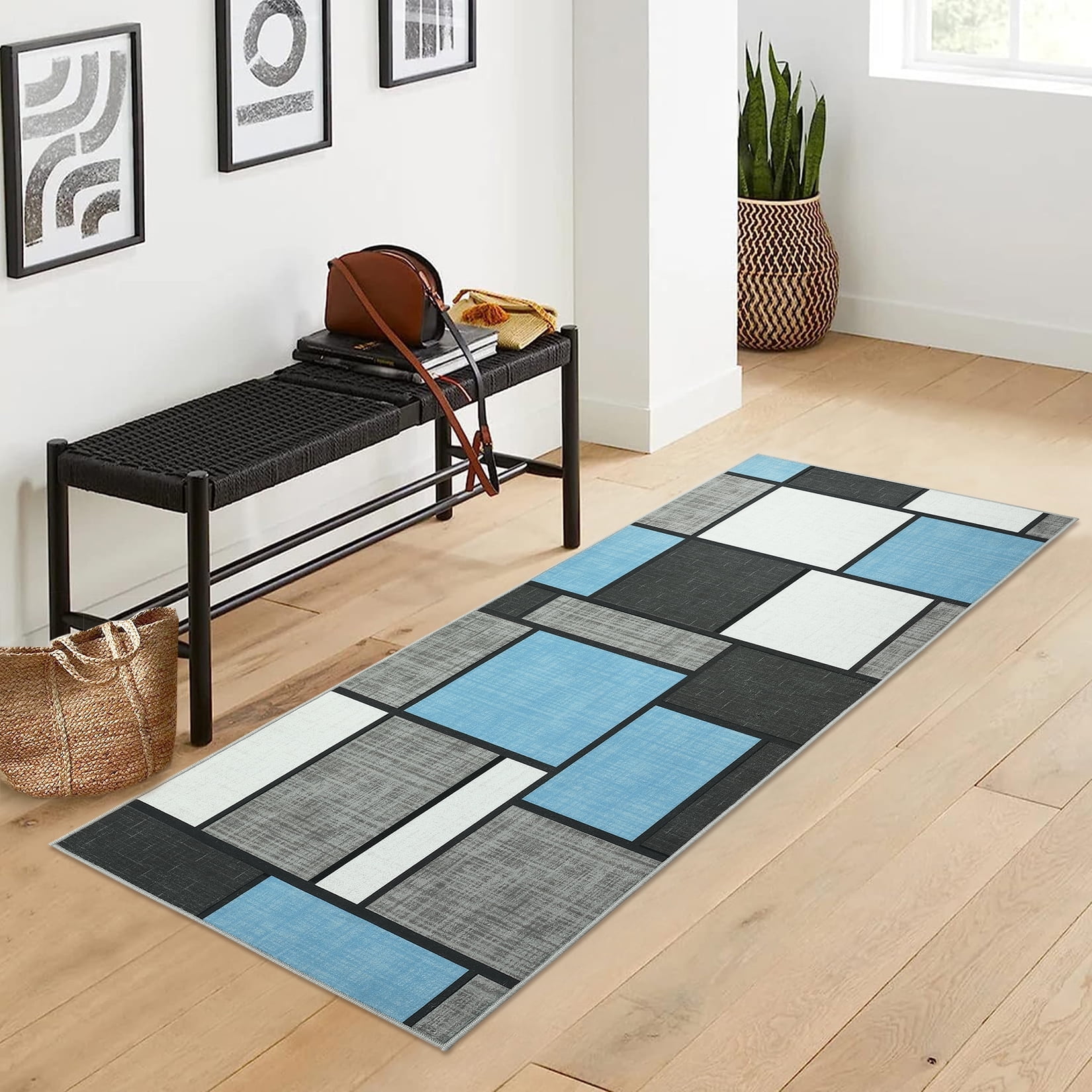 Garvee 2'x6' Long Runner Rug Modern Boxes Rug Non Slip Geometric Rug ...