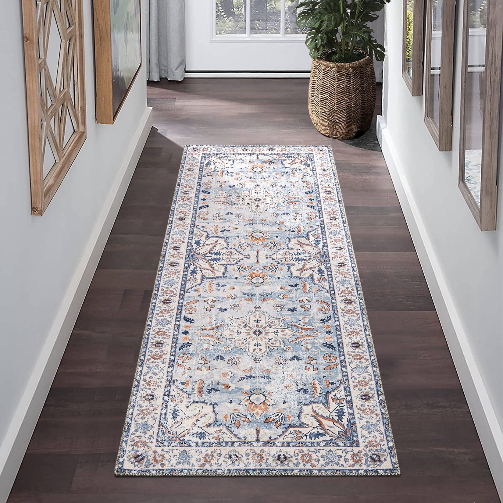 Garvee 2'x6' Long Runner Rug Vintage Distressed Floral Rug Bedsides Non ...