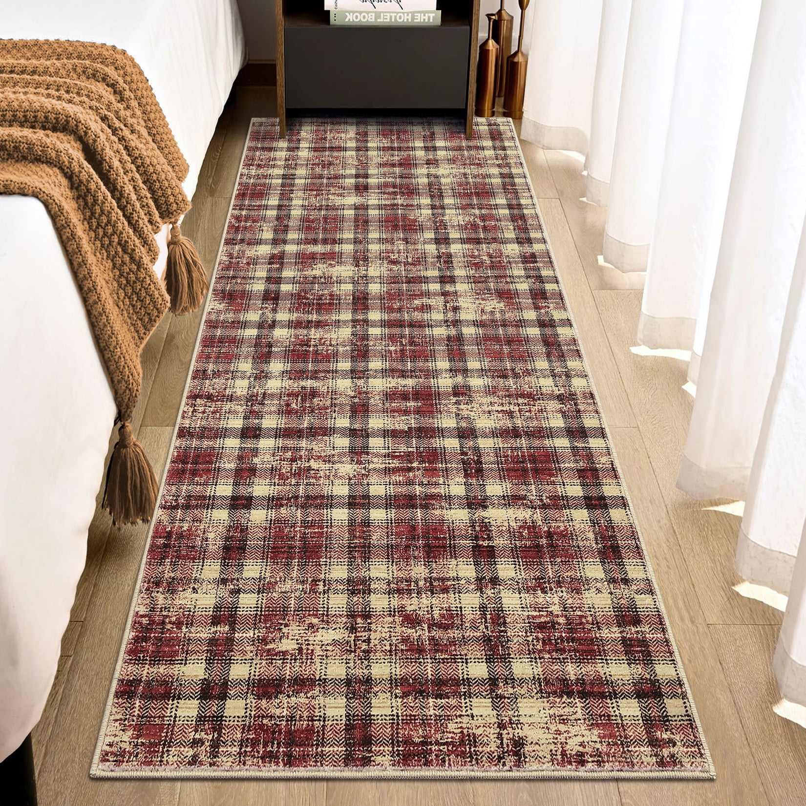 Garvee 2'x6' Plaid Runner Rug Washable Rug for Entryway Hallway Kitchen ...