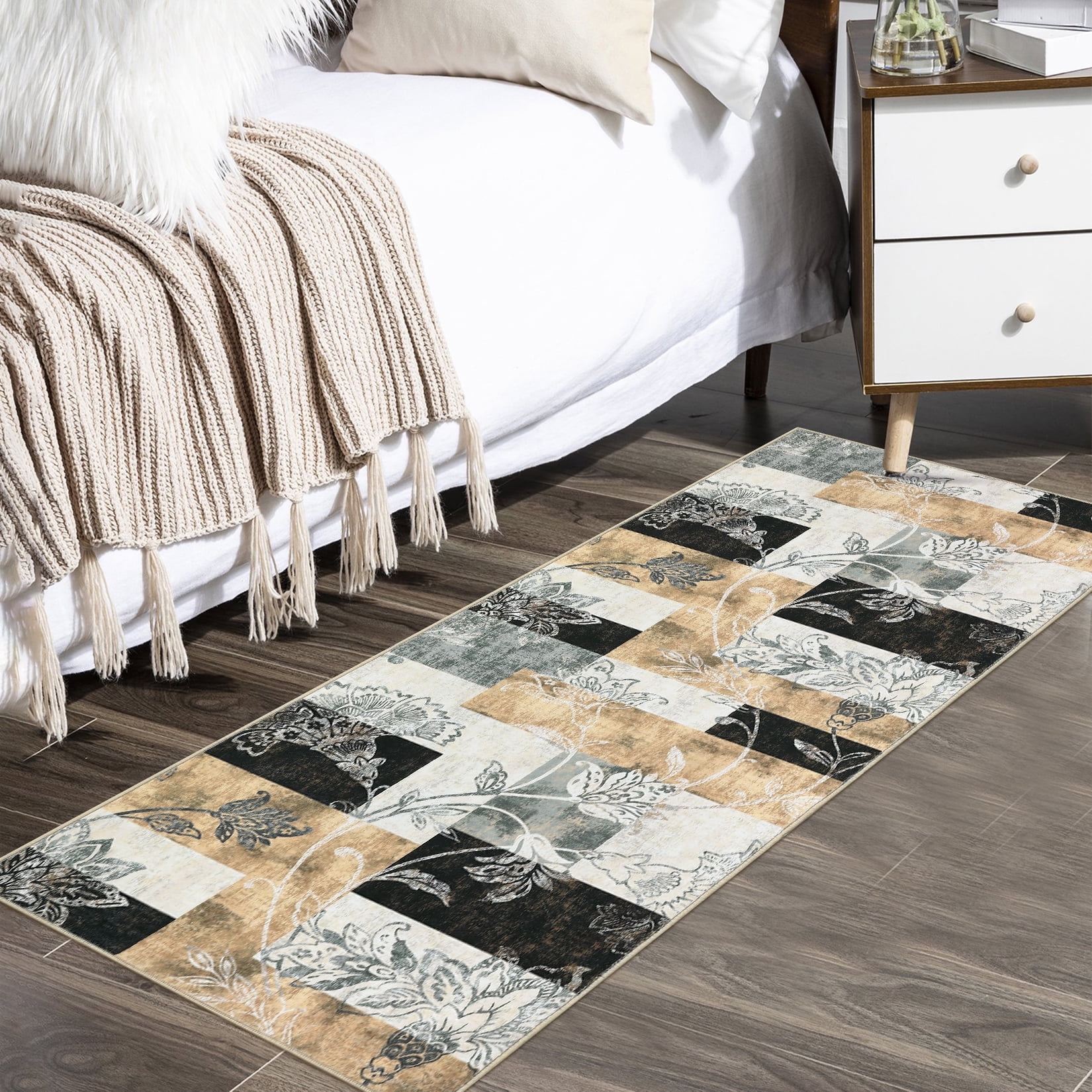 Garvee 2'x8' Long Runner Rugs Bathroom Rug Machine Washable Rugs Floral ...