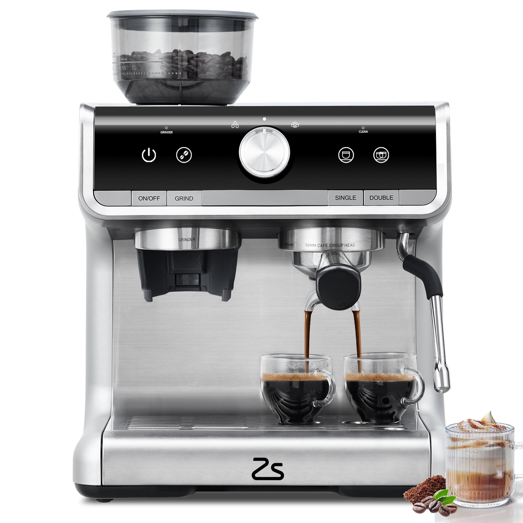Garvee 20 Bar Semi-Automatic Espresso Machine with Grinder & Milk Frother, 2.8L Water Tank ...