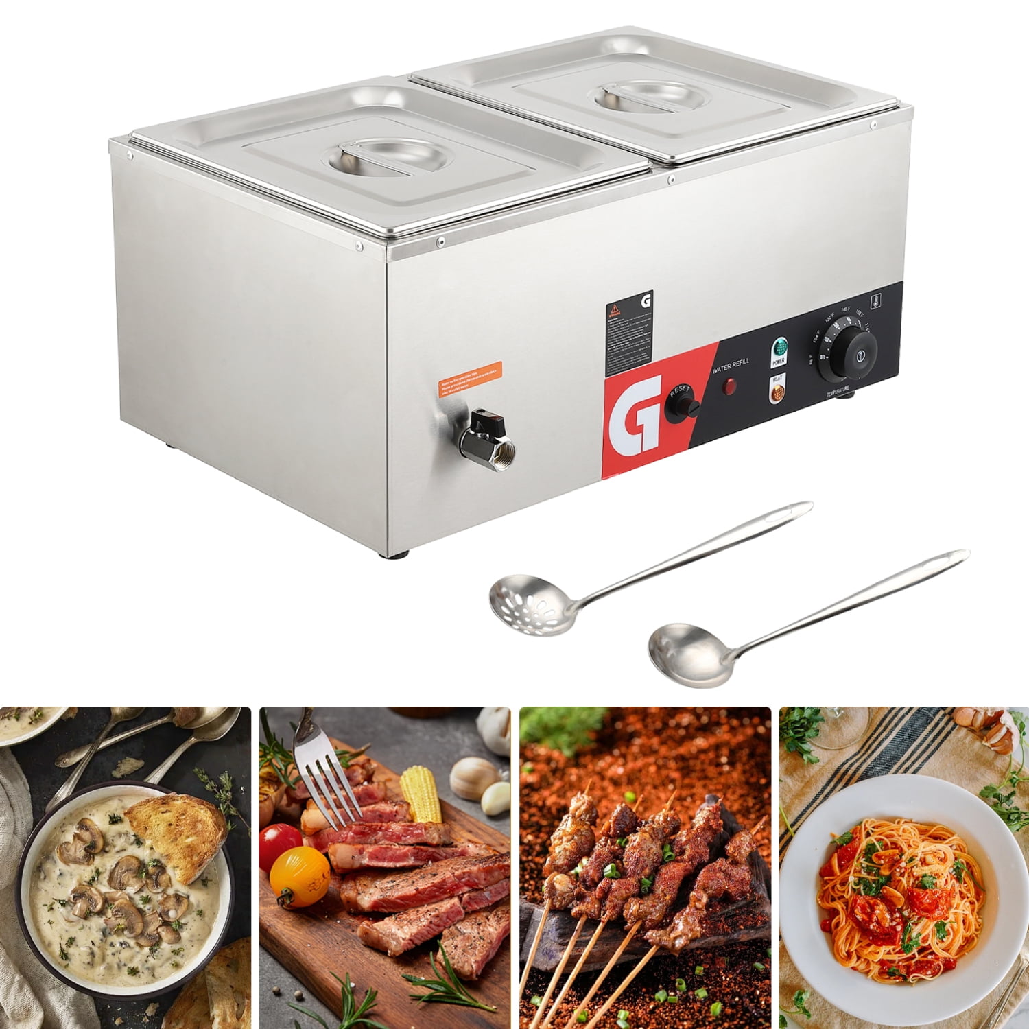 Garvee 21QT Electric Commercial Food Warmer, 2-Pan Steam Table 10.5 QT ...