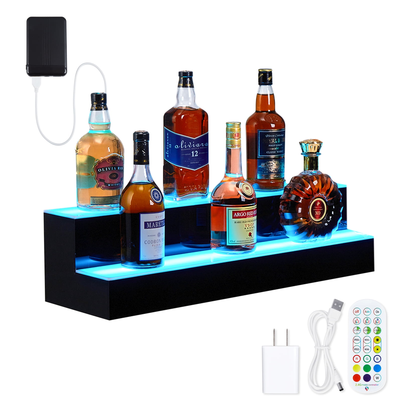 Garvee 24" LED Lighted Liquor Bottle Display Shelf,Bar Shelves with ...