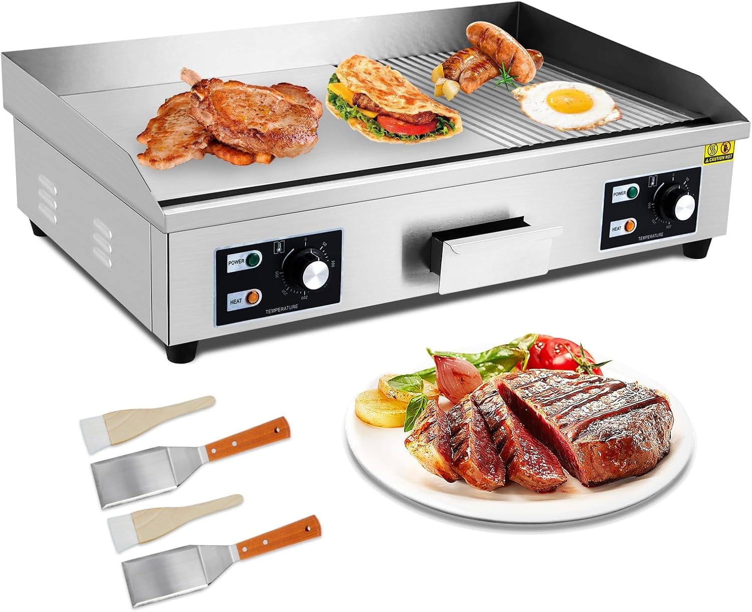 Garvee 29 Inch Commercial Electric Griddle with Fluted surface, Flat ...