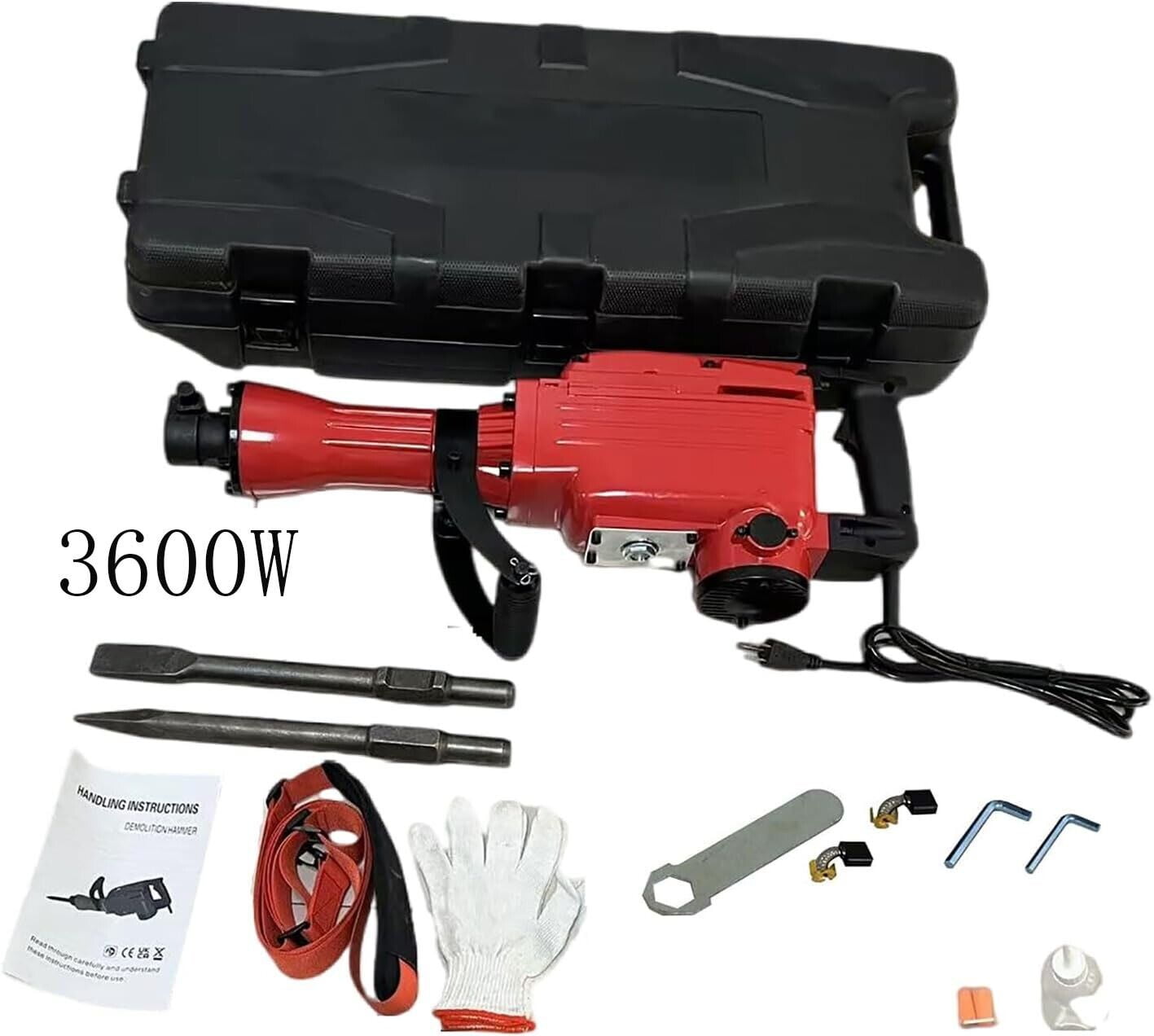 WhizMax 3600W Demolition Jack Hammer Electric Concrete Breaker 1800 BPM W/ 2 Chisels Set ...