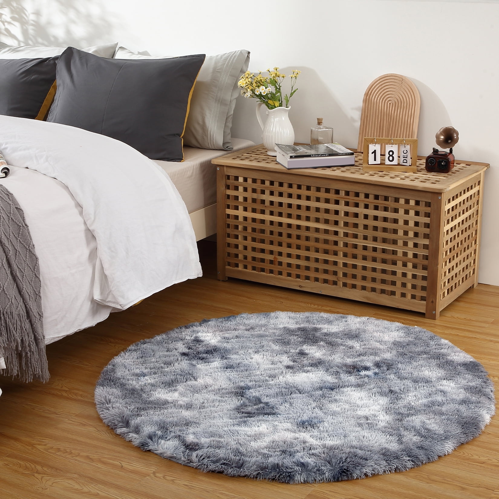 WhizMax 4' x 4' Dark Gray Round Shag Area Rug Circle Fluffy Rug Fuzzy ...