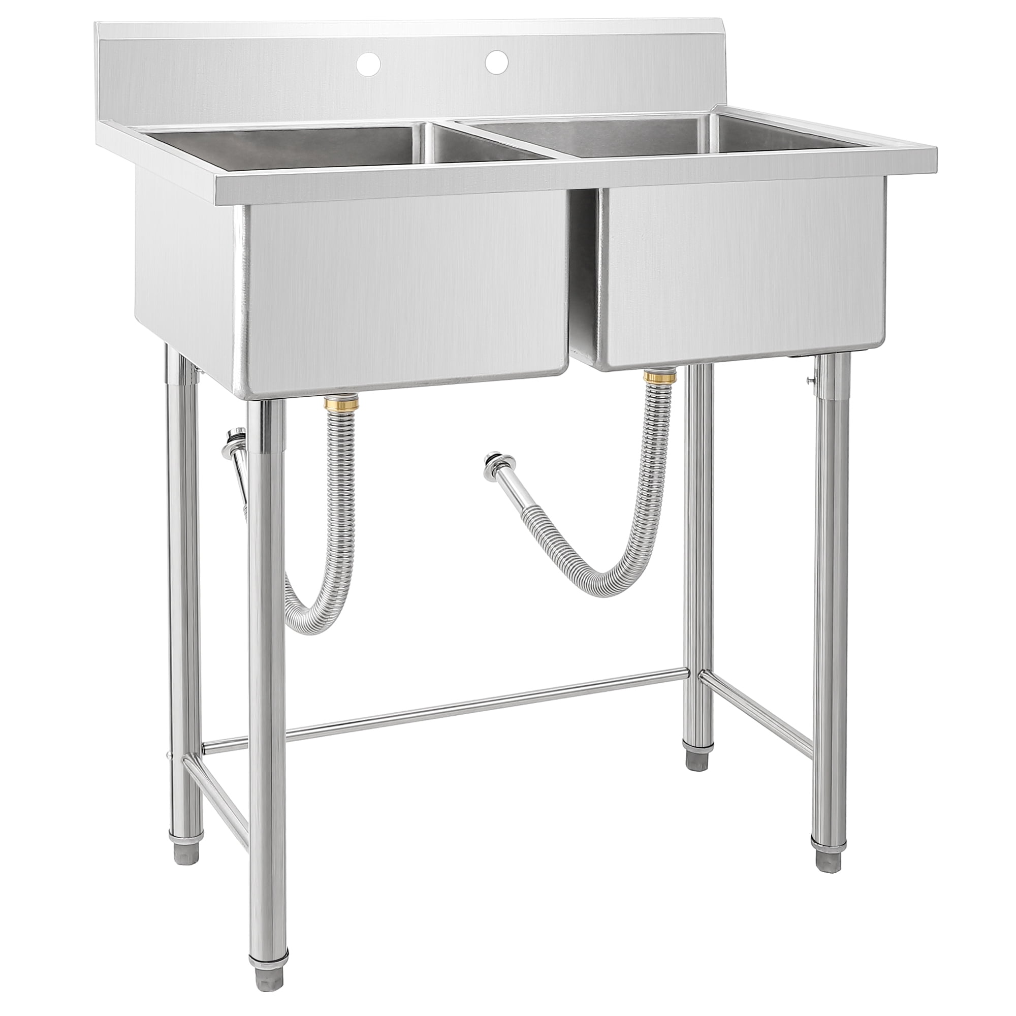 Garvee 41" Stainless Steel Utility Sink,Double Bowl Portable Sink with ...
