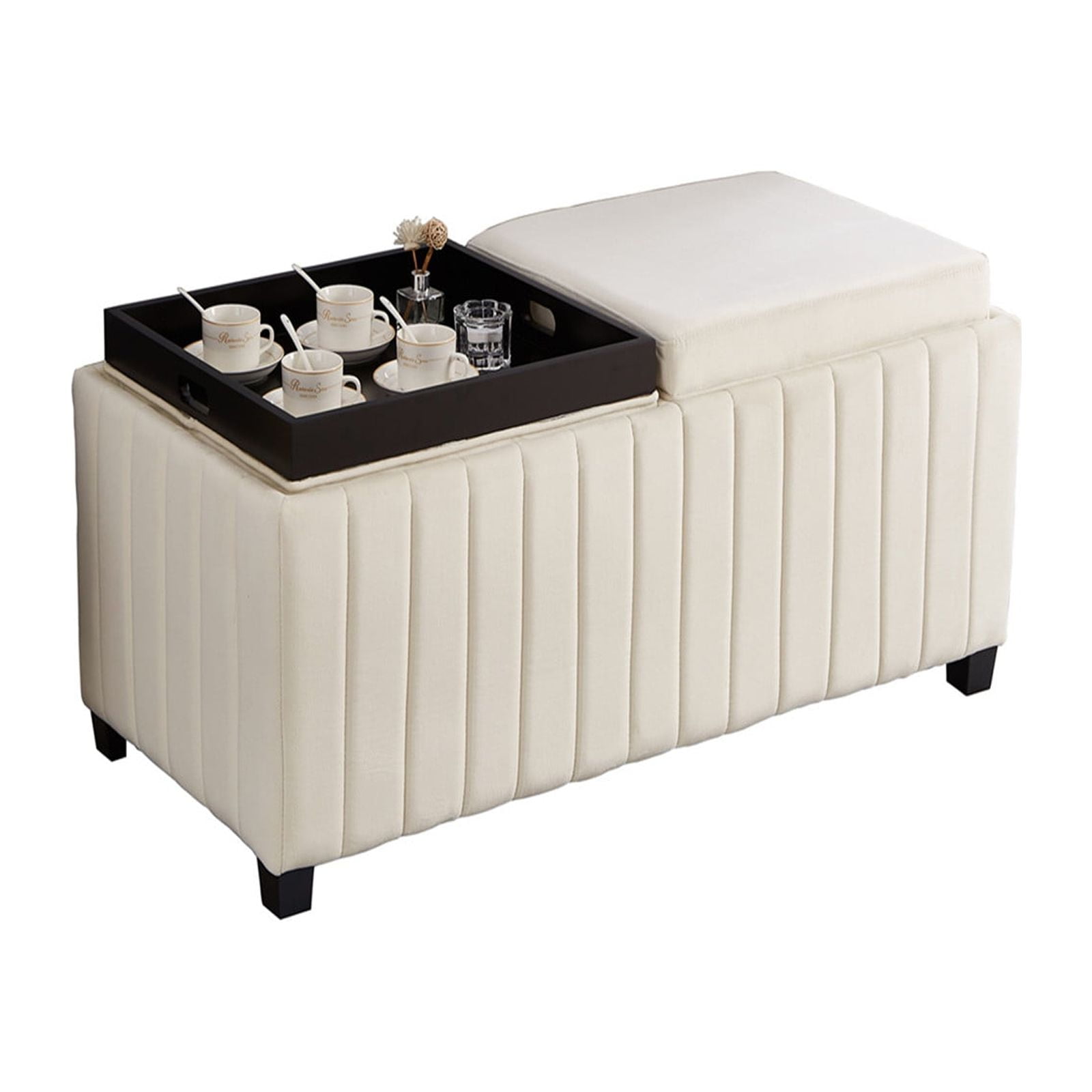 WhizMax 45 Inch Wide Storage Ottoman with 2 Reversible Coffee Tray ...