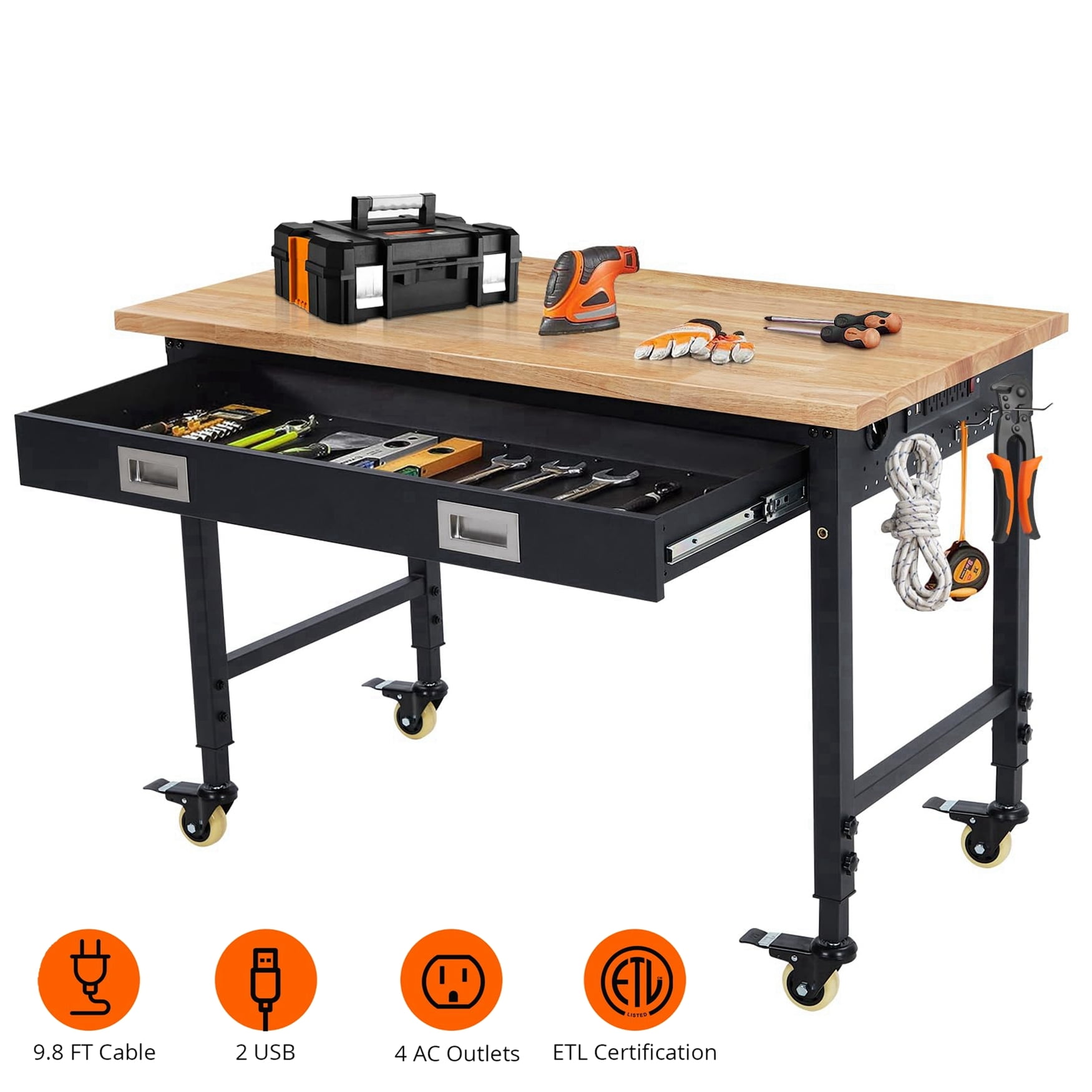 Garvee 48" Multi Purpose Workbench with Casters, Drawer & Adjustable ...