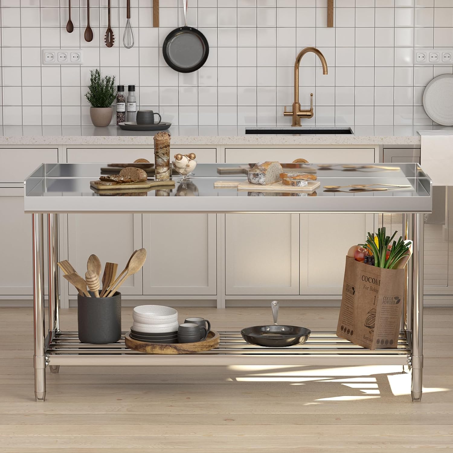 WhizMax 48 x 24 Inches Stainless Steel Work Table with Backsplash ...