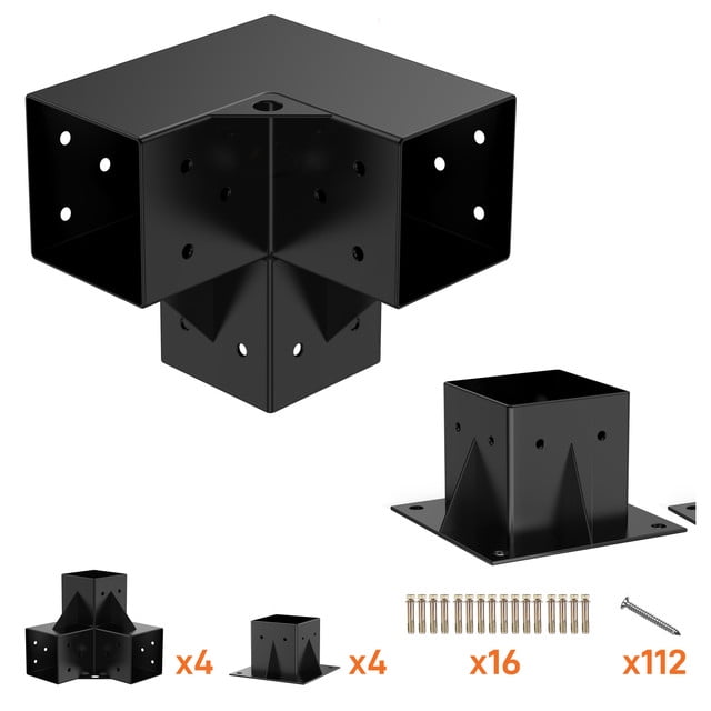 Garvee 4x4 Post Base 4 Pcs and 3-Way 90°Angle 4 Pcs, Post Brackets ...