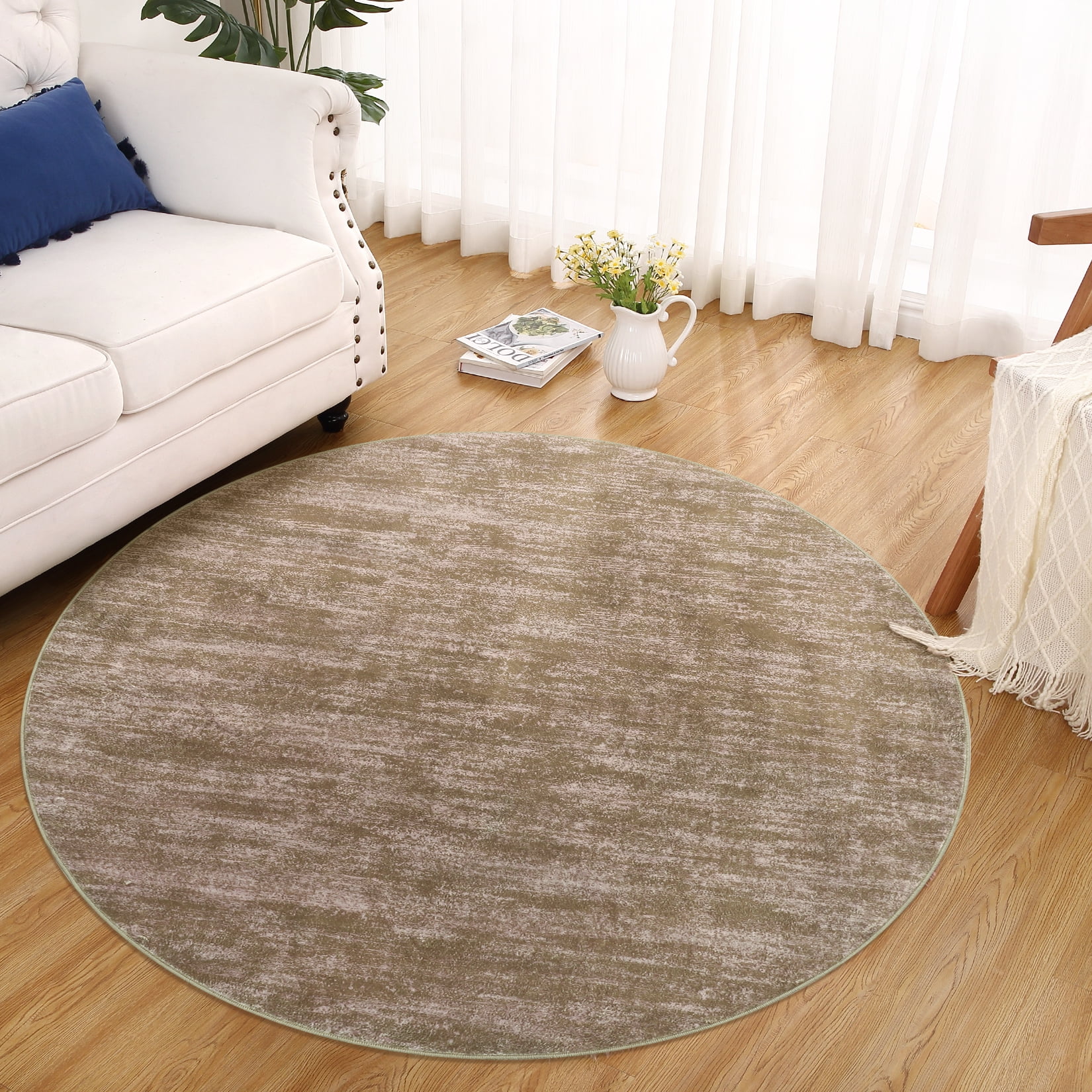 WhizMax 4x4 feet Round Rug Modern Solid Area Rug Indoor Non-Slip Low ...