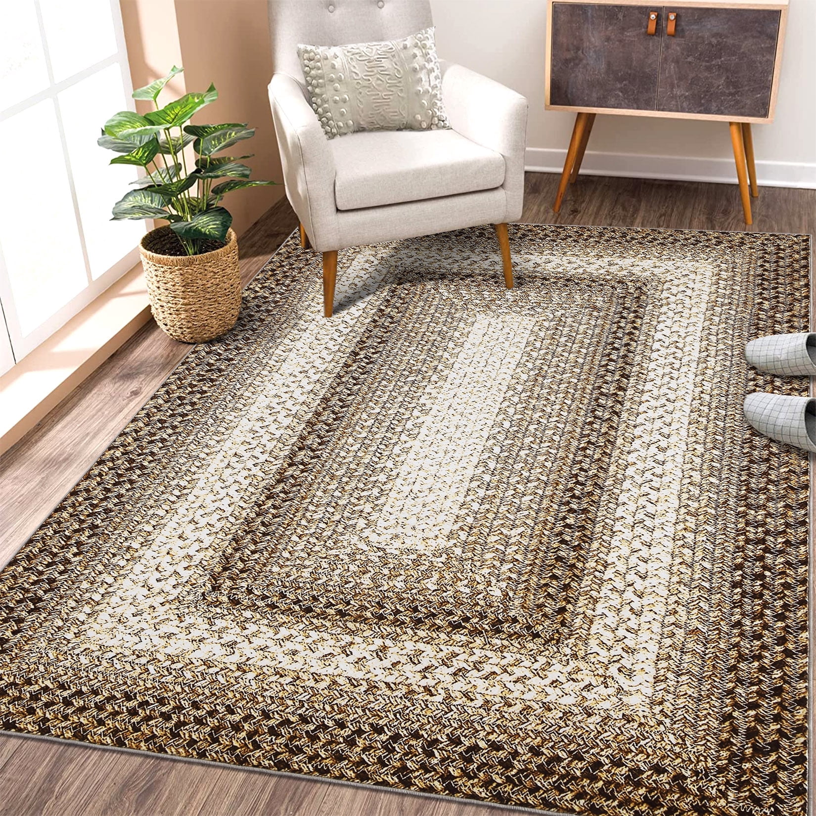 Garvee 4x6 Braided Pattern Rug Farmhouse Area Rug Washable Print Rug ...