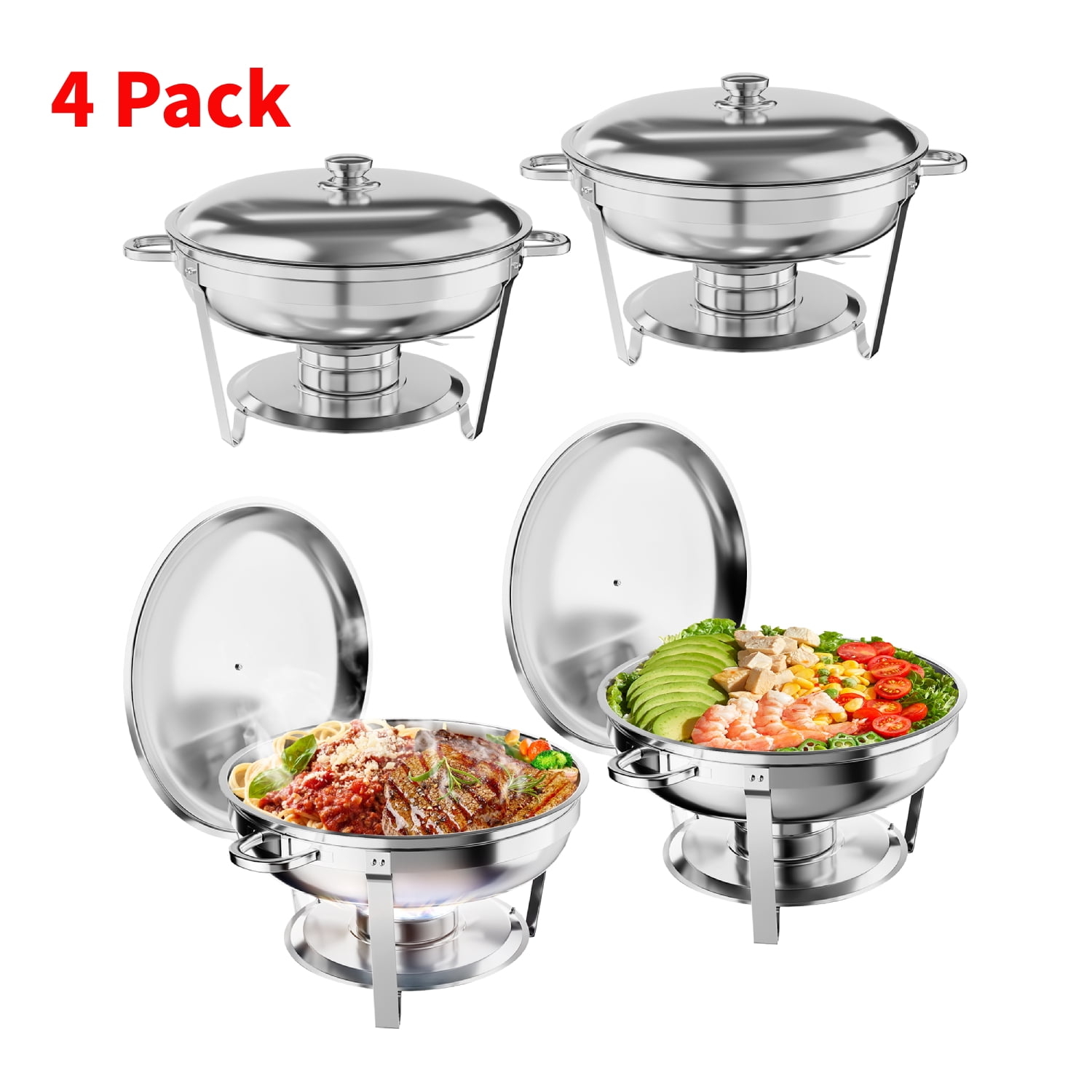 Garvee 5QT Chafing Dish Buffet Set of 4 Pack, Round Stainless Steel Food Warmers Buffet Servers ...