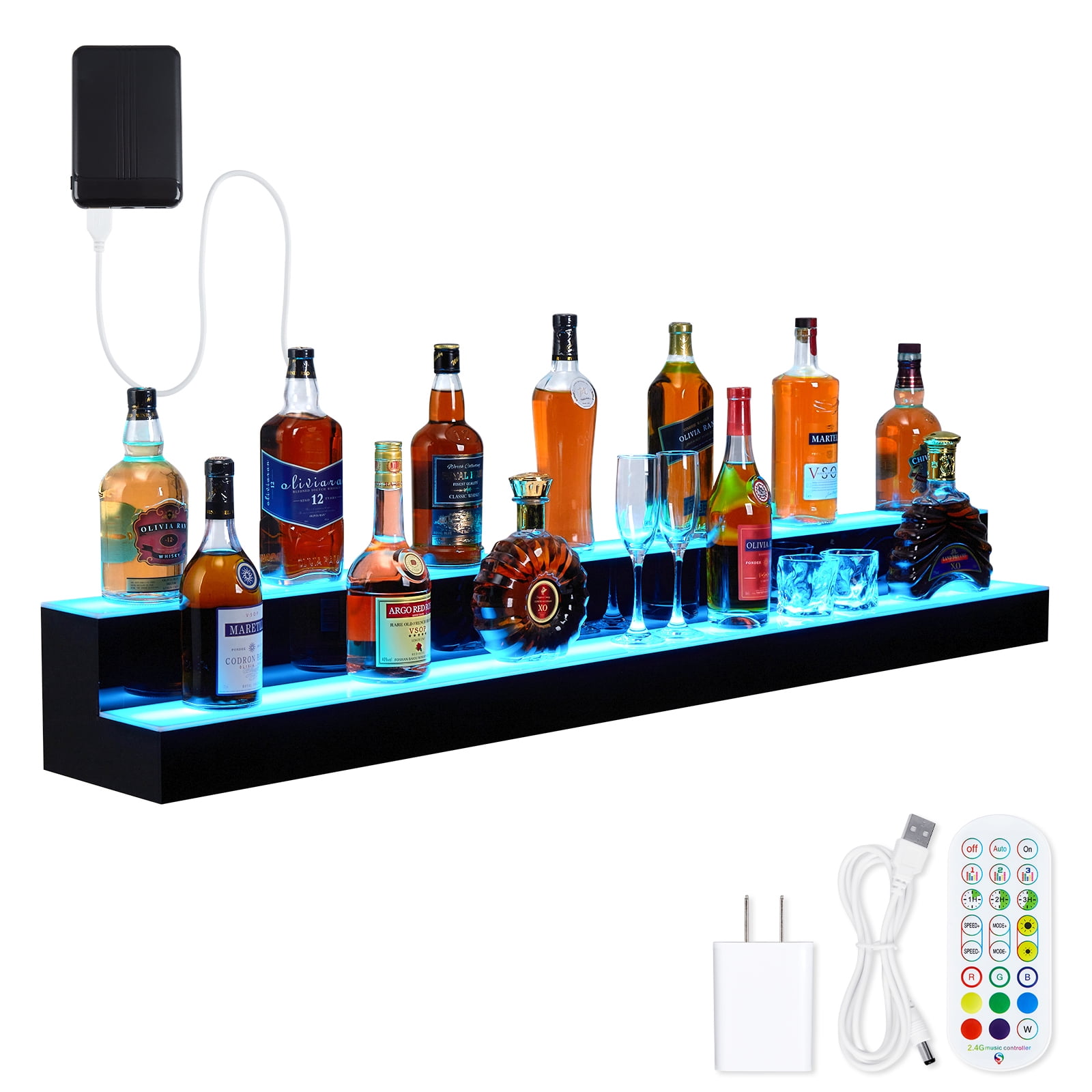 Garvee 60" LED Lighted Liquor Bottle Display Shelf,Bar Shelves with ...