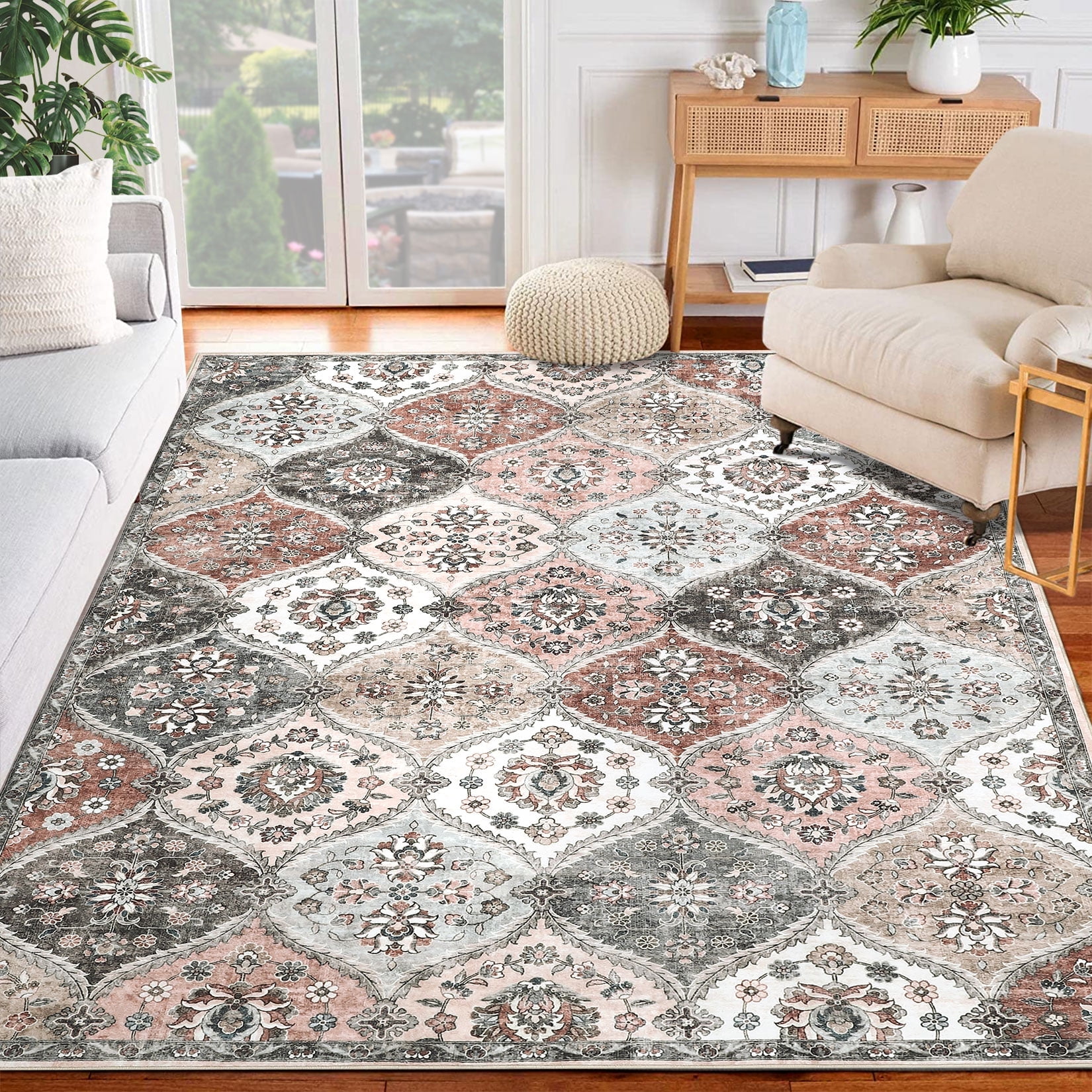 Garvee 8' x 10' Area Rug for Living Room Bedroom Floral Rug Moroccan ...