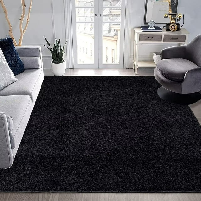 WhizMax 8' x 10' Soft & Thick Black Shag Area Rug, Non-Shedding, Anti ...