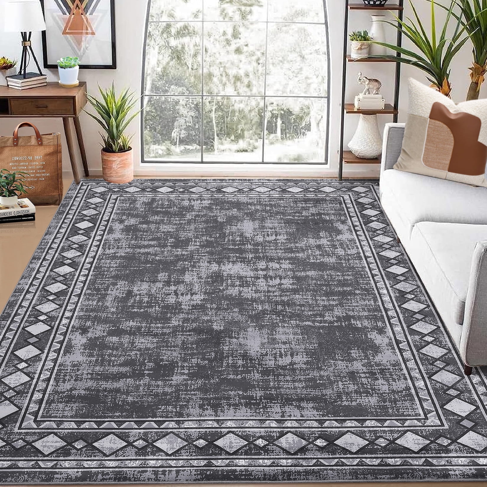 Garvee 8' x 10' Modern Border Rug Machine Washable Area Rug Geometric ...