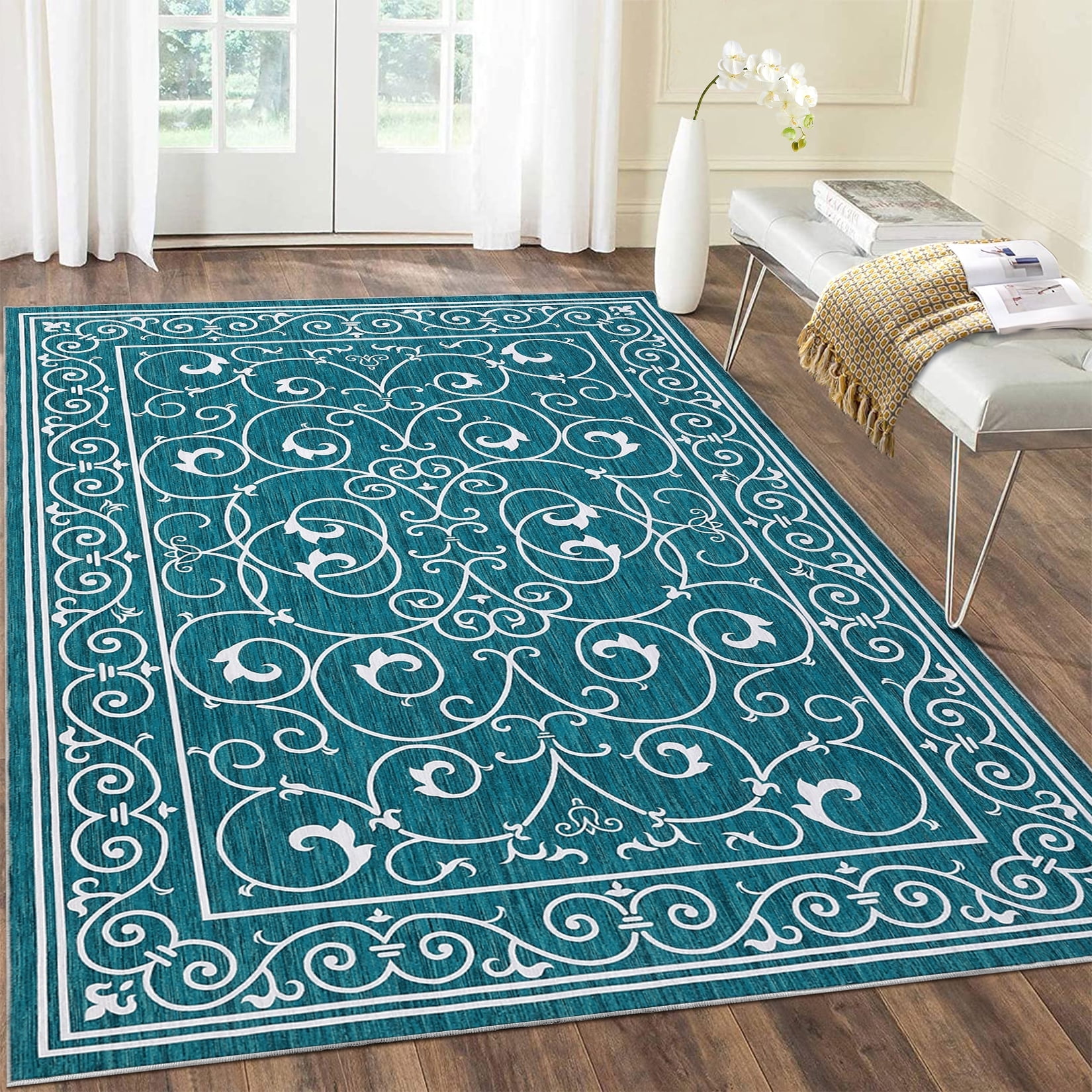 Garvee 8'x10' Rugs for Living Room Bedroom Modern Floral Rug Non-Slip ...