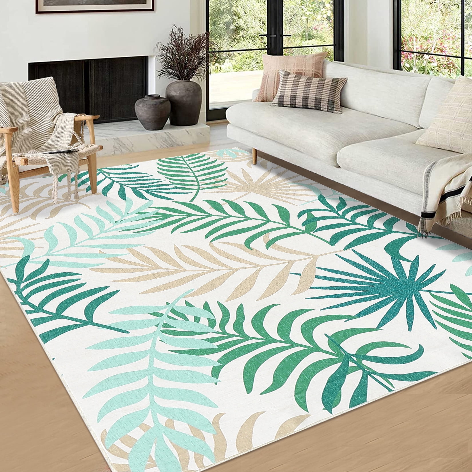 Garvee 8'x10' Washable Rug Modern Botanical Leaf Pattern Area Rug Anti ...