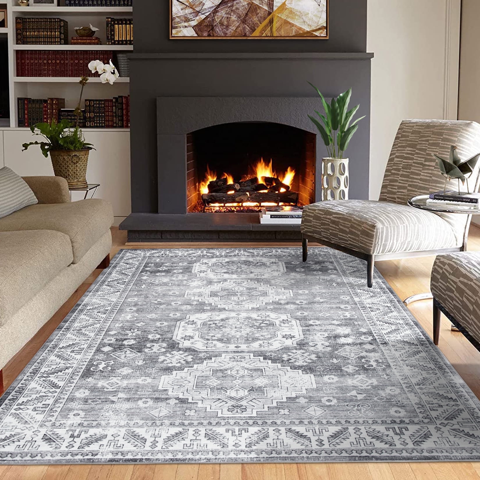 Garvee 9' x 12' Large Area Rug Persian Print Area Rugs Low Pile Non ...