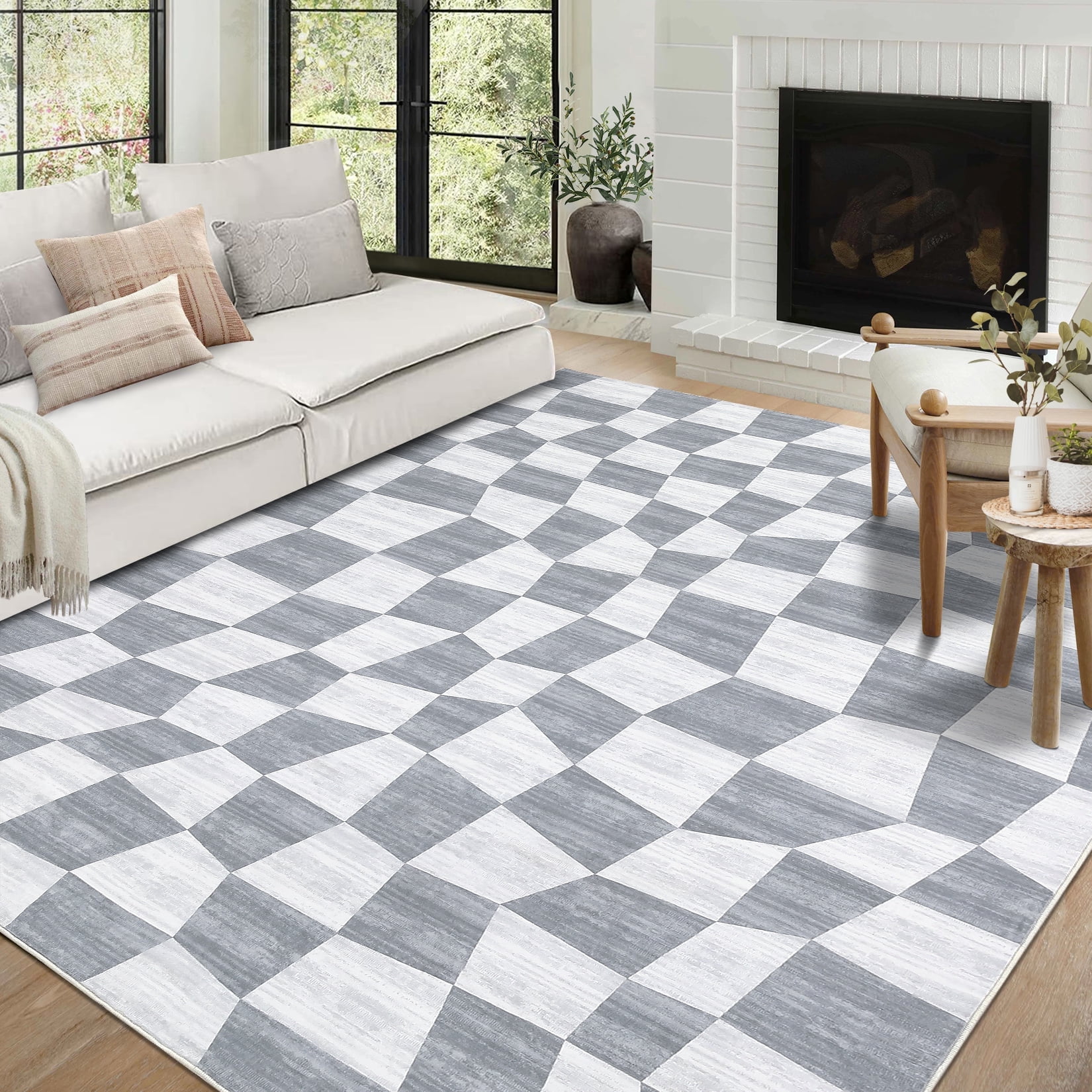 Garvee 9'x12' Area Rug Modern Checkered Large Rug Washable Non-Slip Low ...