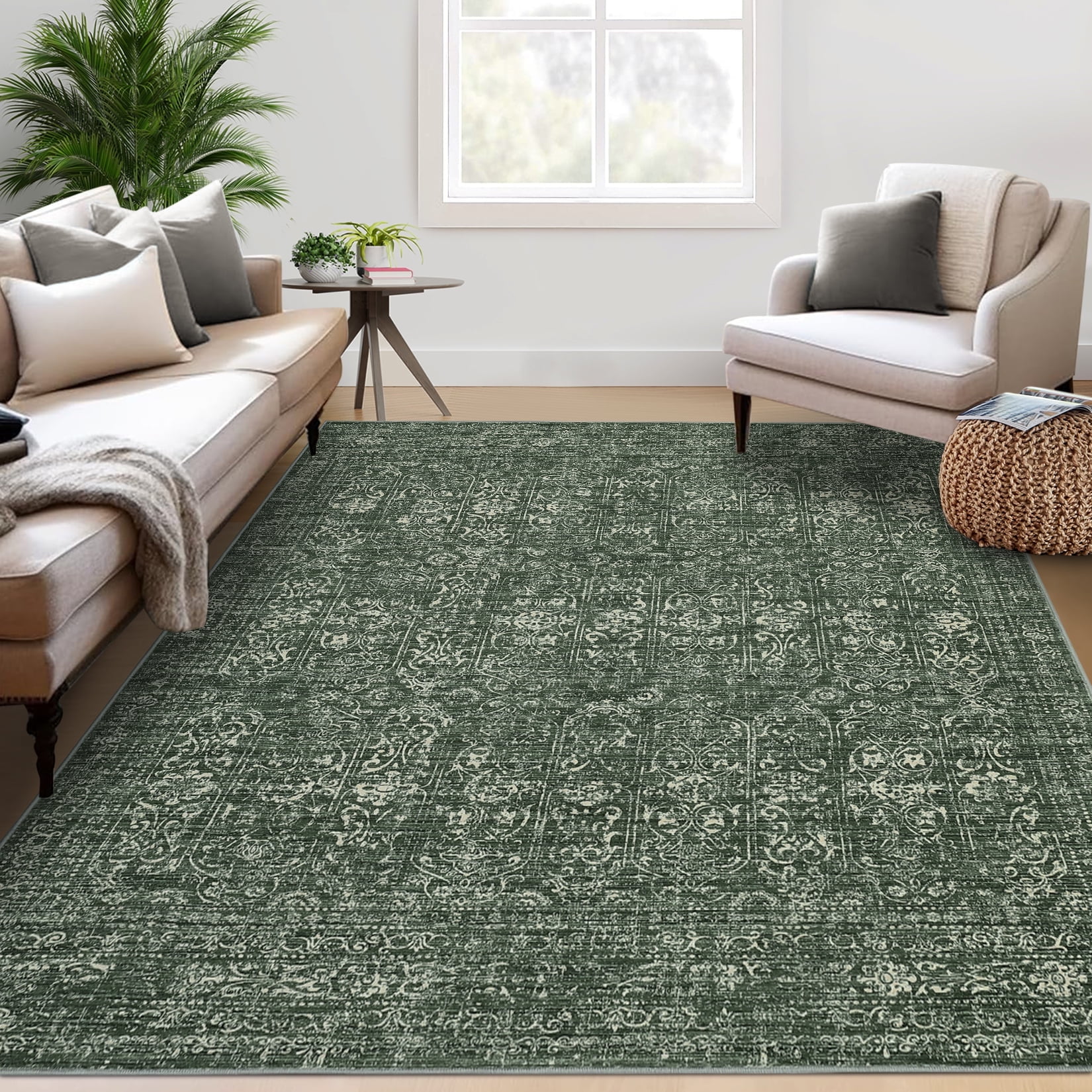 Garvee 9'x12' Area Rug Vintage Washable Rug Floral Distressed Print Rug ...