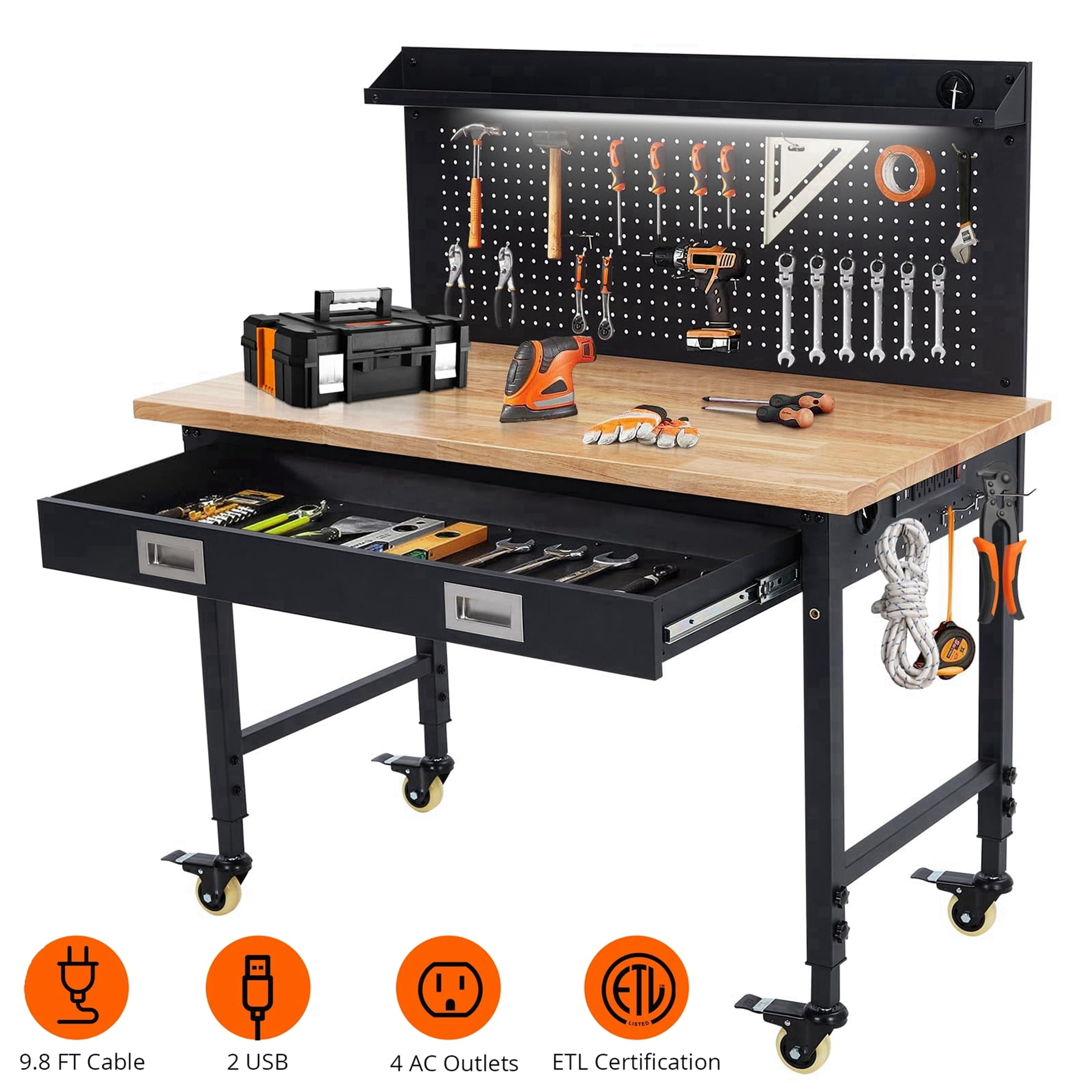 Garvee Adjustable Height Workbench with Casters 48"x24", Heavy Duty ...