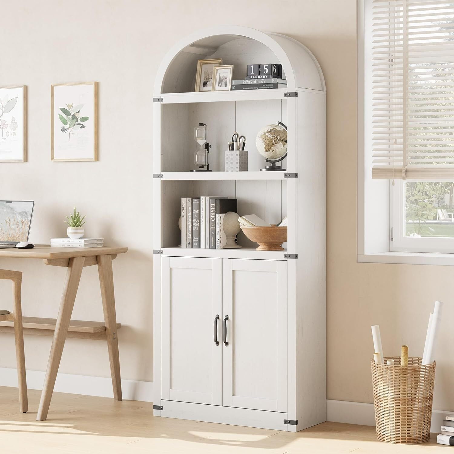 WhizMax Arched Bookshelf, 71.65in Tall Bookcase with Shelves and Doors ...