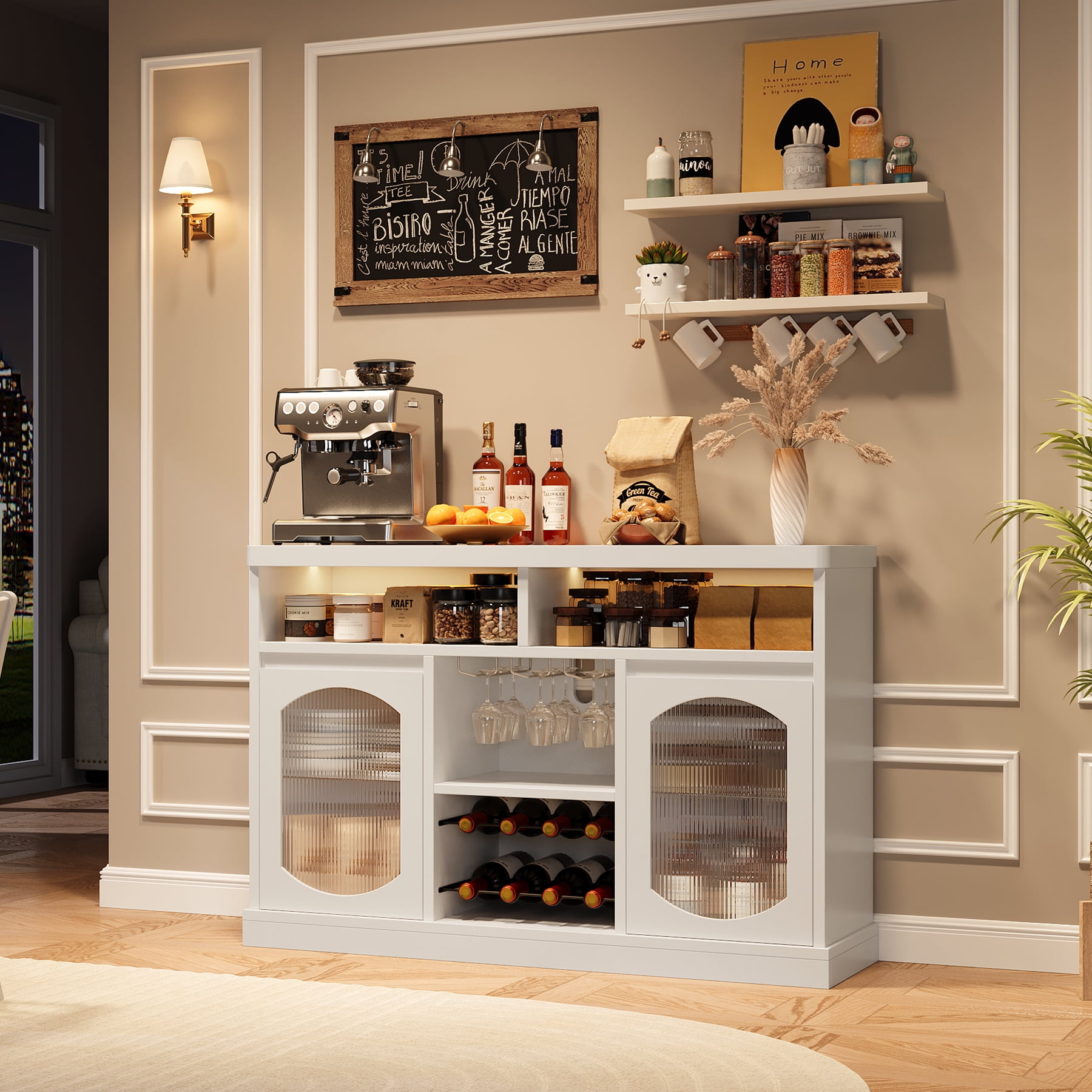 WhizMax Bar Cabinet with LED Light, 47" Liquor Storage Cabinet with ...