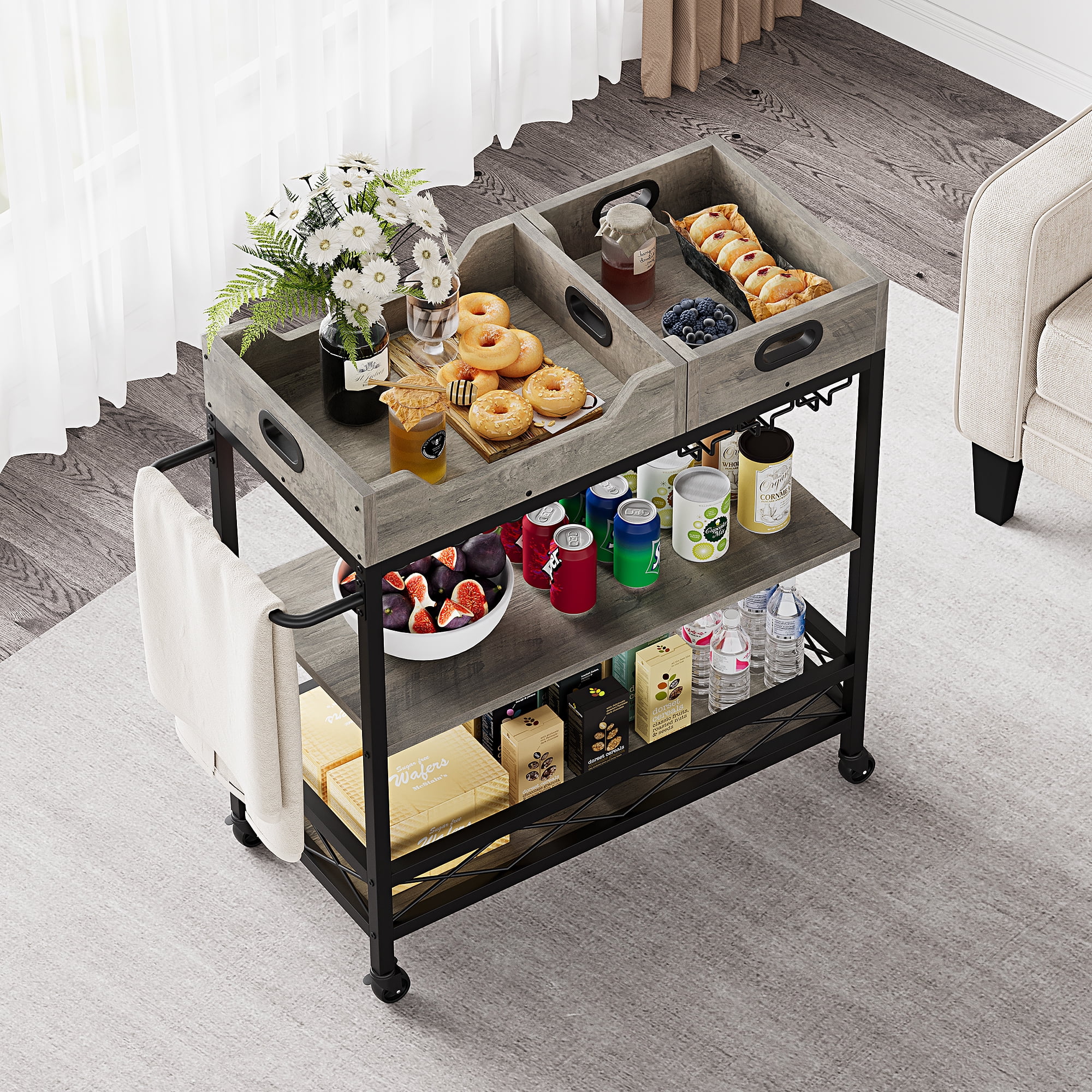 WhizMax Bar Cart, 3 Tier Bar Carts for The Home,Grey Bar Cart with ...