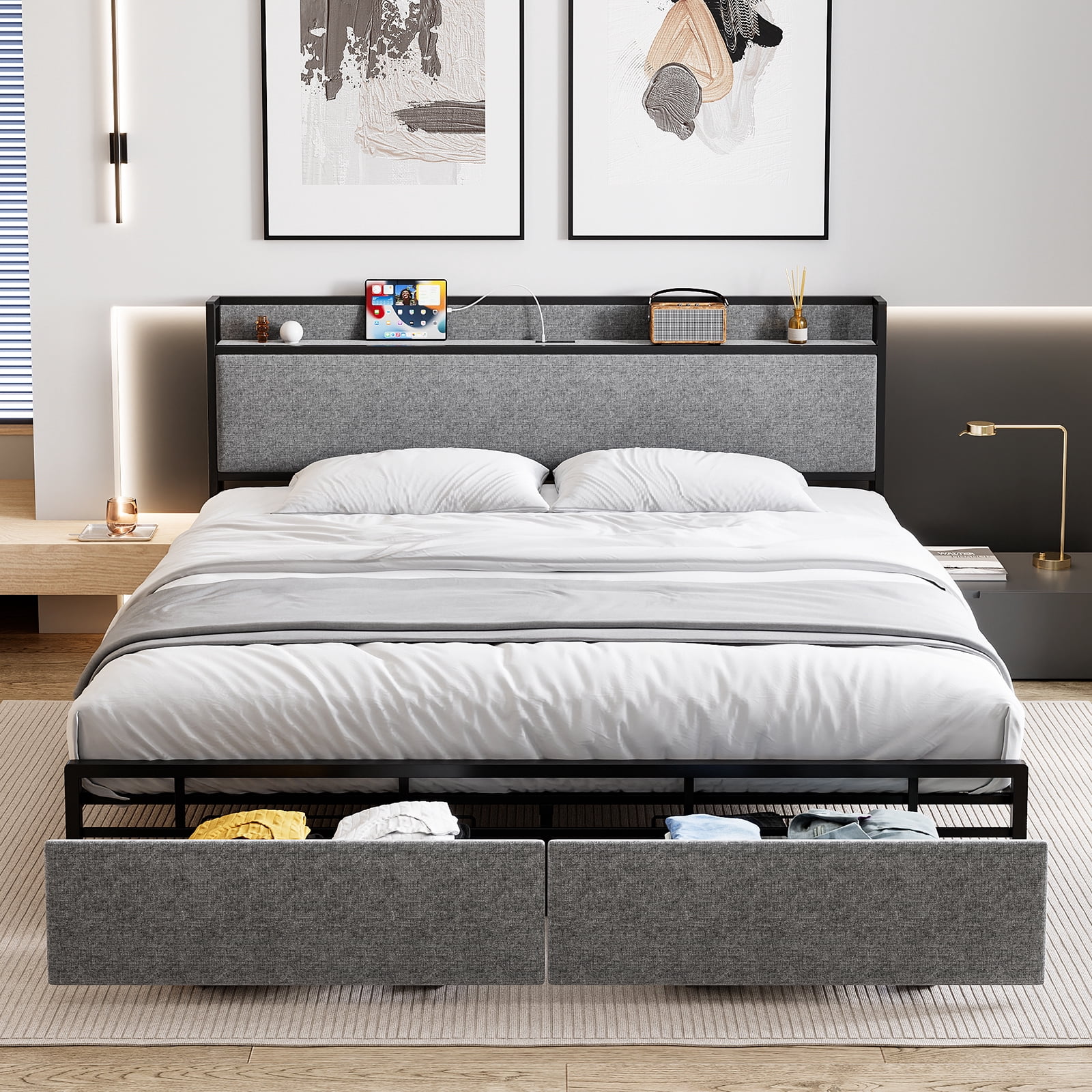 WhizMax Bed Frame Collection Modern Adults 14 Inches High with Storage ...