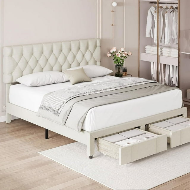 WhizMax Bed Frame,Upholstered Platform Bed Frame with Storage Drawers ...