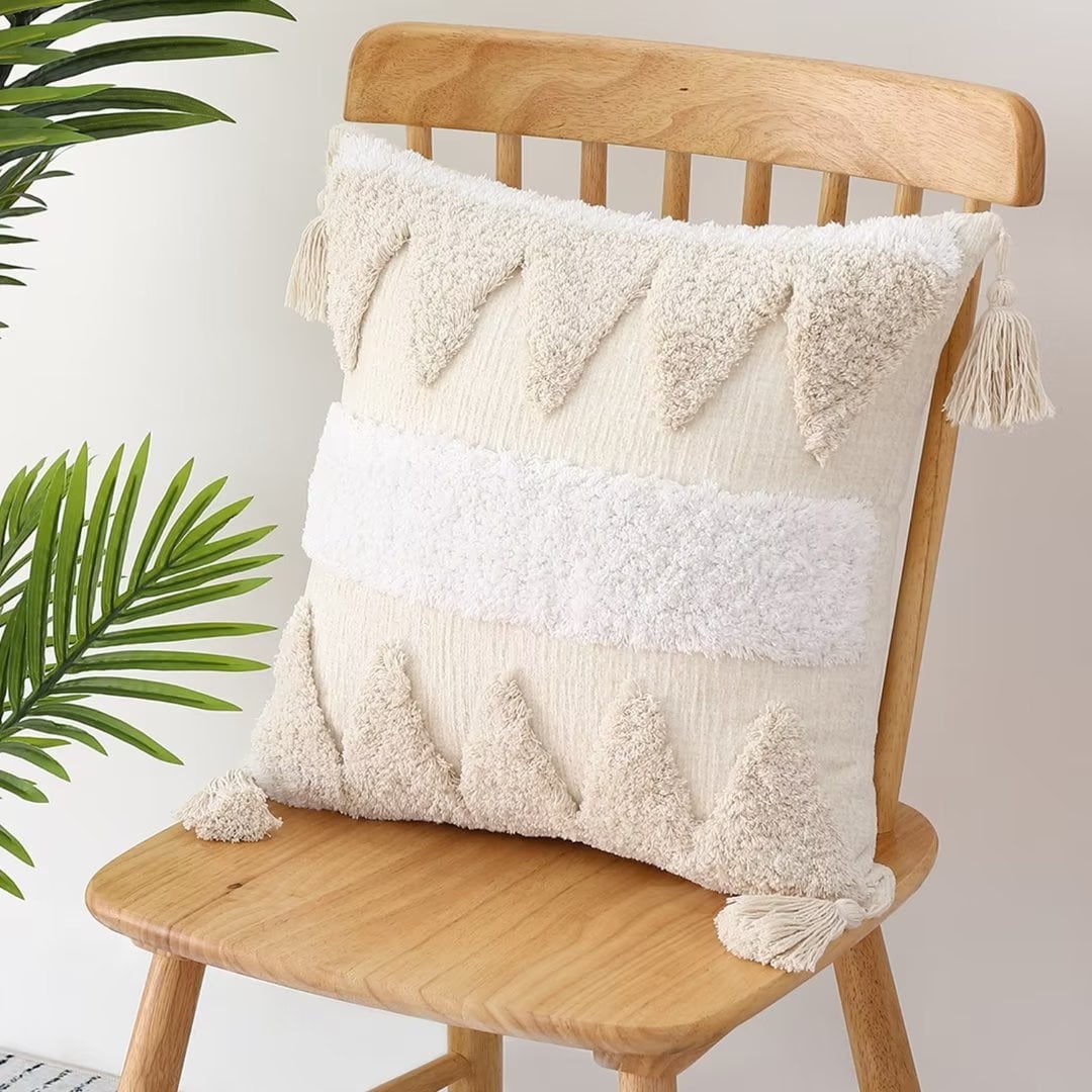 Garvee Boho Thick Throw Pillow Covers with Tassel, Soft Plush Tufted ...