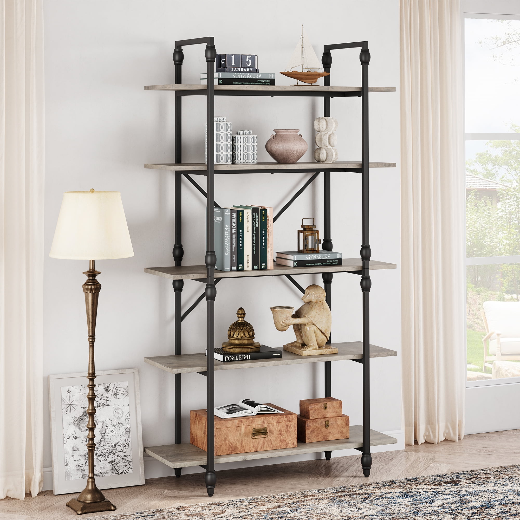 WhizMax Bookcase, 5 Tier Open Wooden Bookcase, Narrow Bookcase with ...