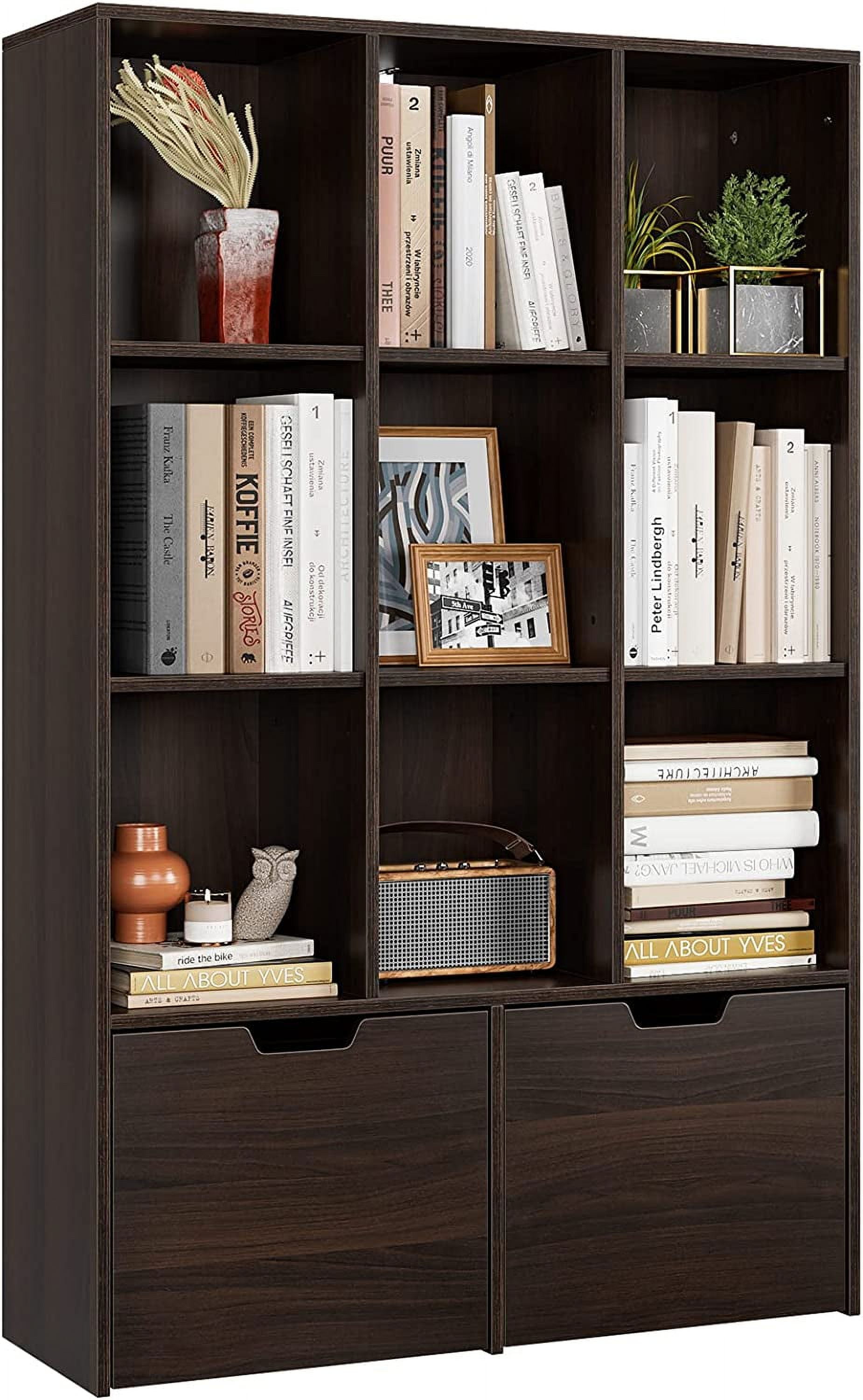 WhizMax 9 Cube Bookshelf with 2 Drawers, Free Standing Bookcase for ...