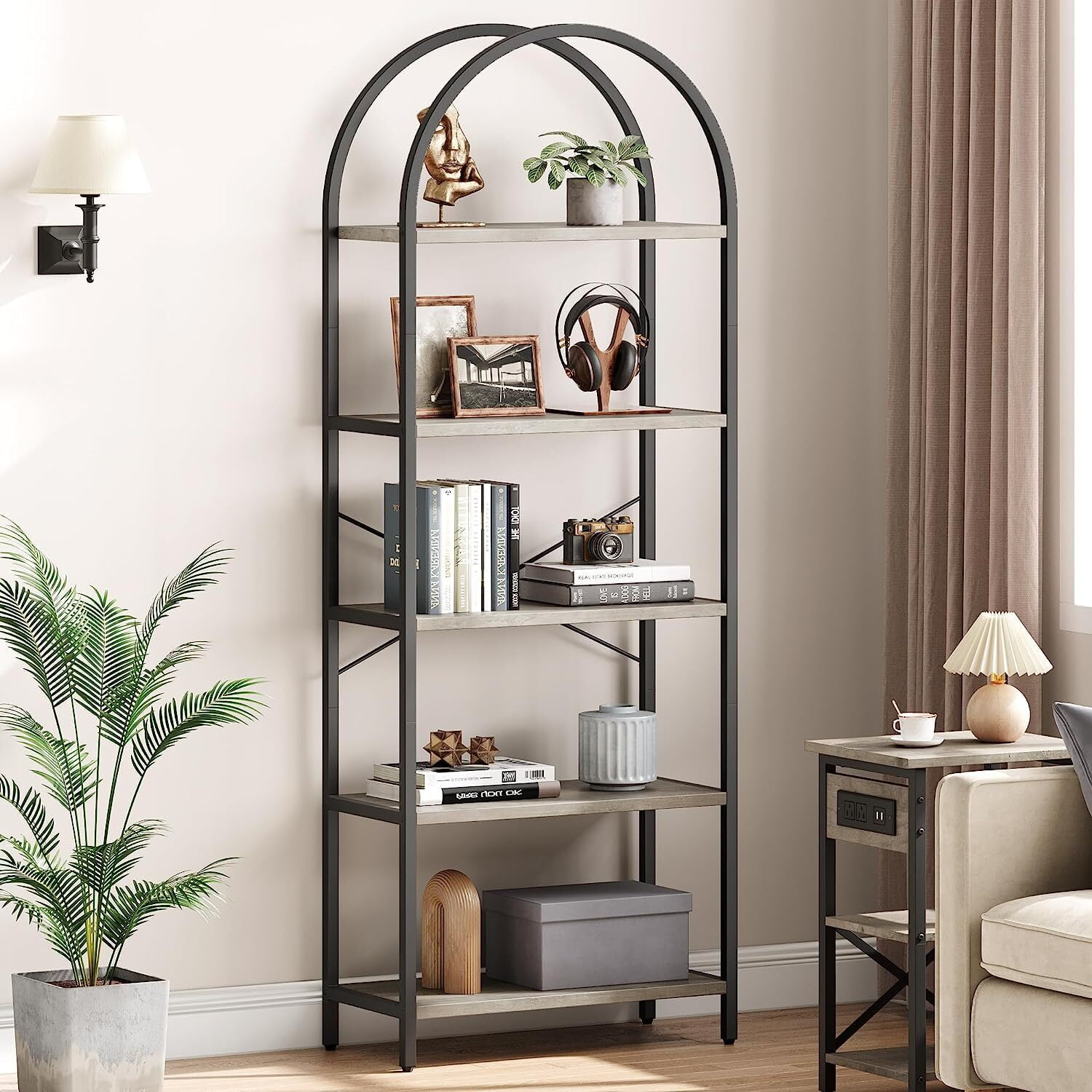 WhizMax 5-Tier Metal Open Shelf Bookcase, Arched Display Racks, Grey ...