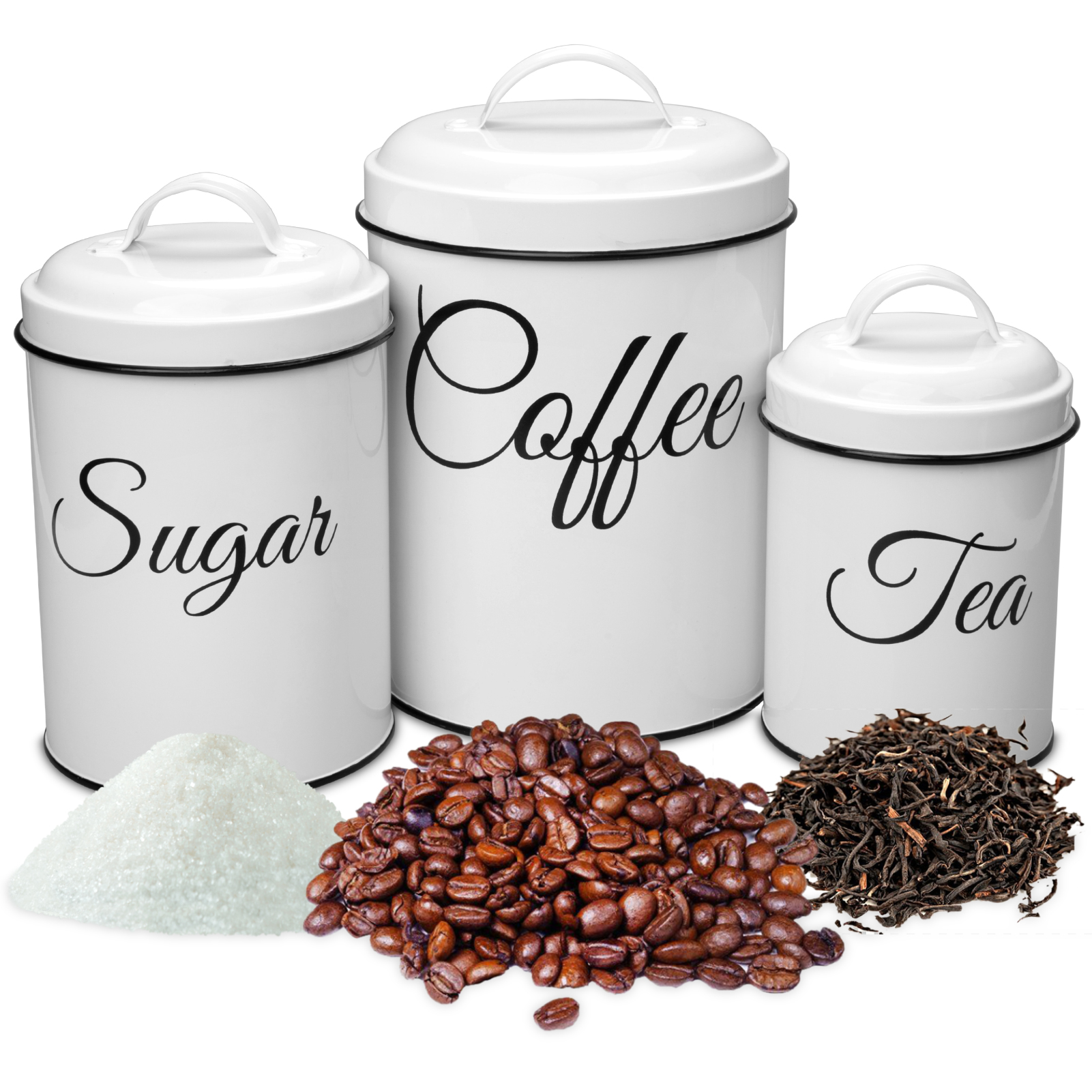 MegaChef Essential Kitchen Storage 3 Piece Sugar, Coffee and Tea ...