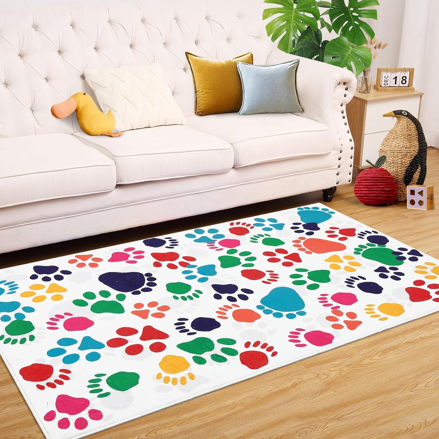 WhizMax Colorful Animal Footprints Kids Area Rug, Washable Cartoon Play ...