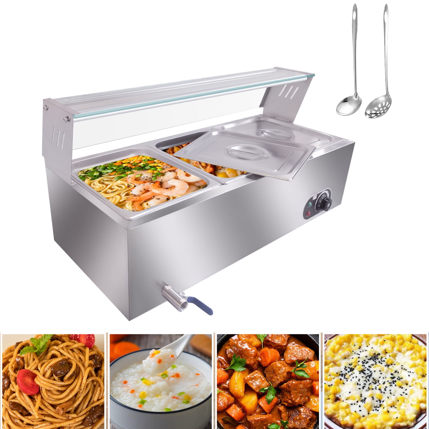 Garvee Commercial Food Warmer 36QT 1500W, 3-Pan Steam Table 10QT/Pan ...