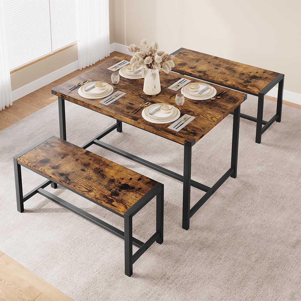 WhizMax Dining Table Set for 4, Kitchen Table with Benches, Rectangular ...