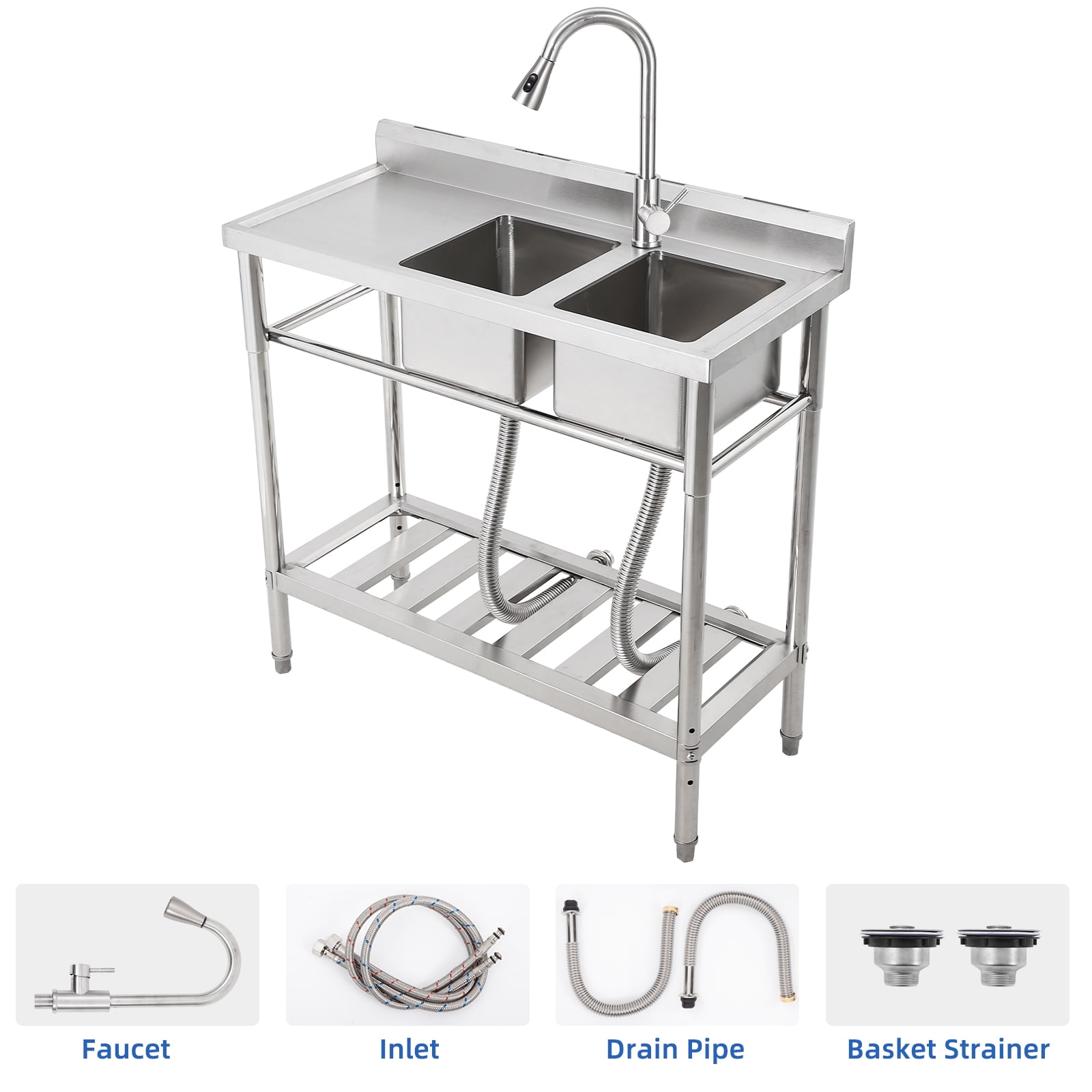 Garvee Double Bowl Utility Sink with Hot & Cold Faucet,Stainless Steel ...