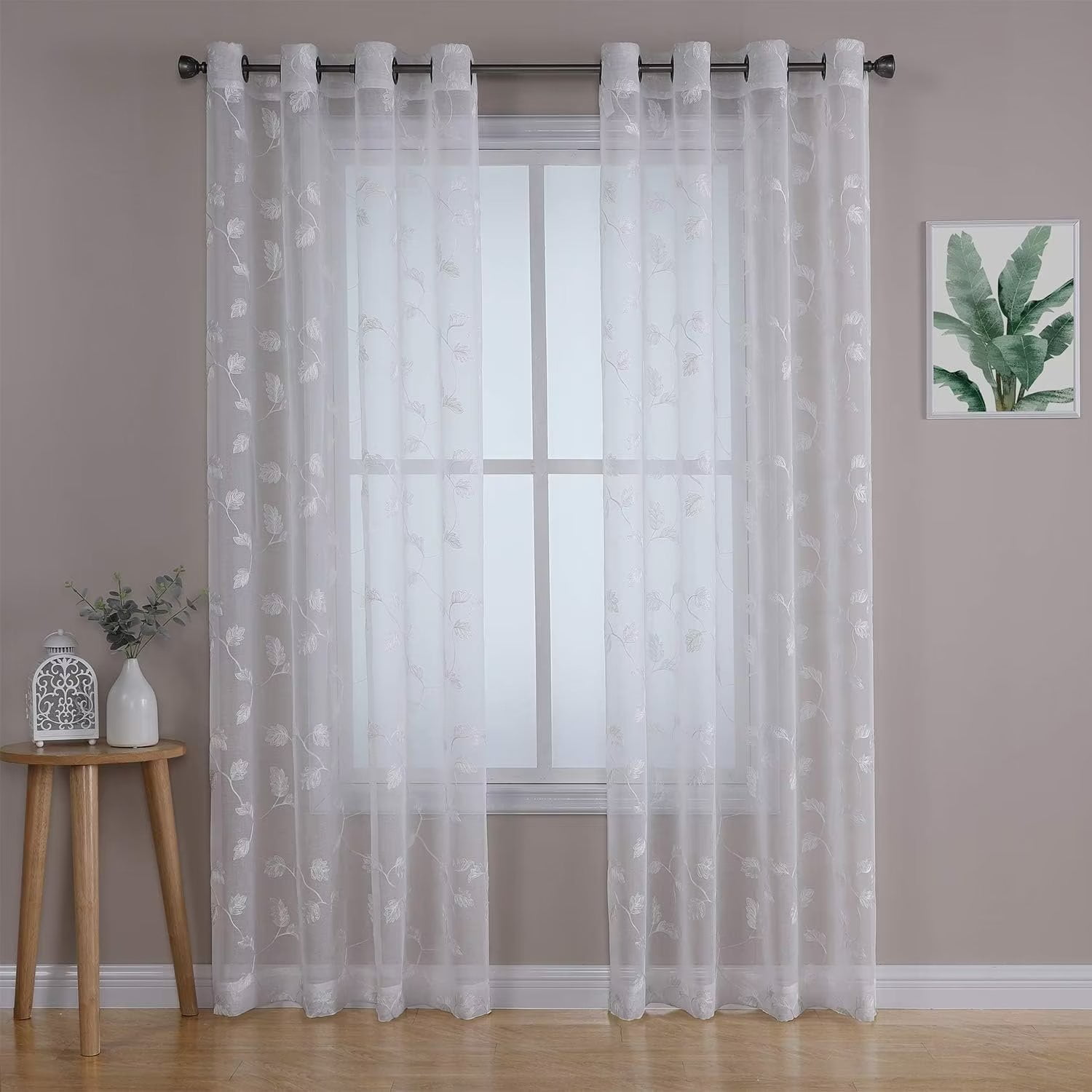 WhizMax Embroidered Sheer Curtains for Living Room 52" x 84" Leaf ...