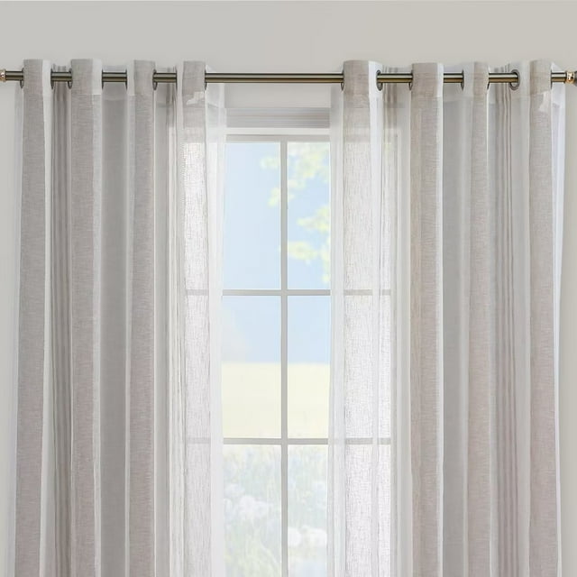 WhizMax Farmhouse Adult Stripe Sheer Curtains Faux Linen Window Beige ...