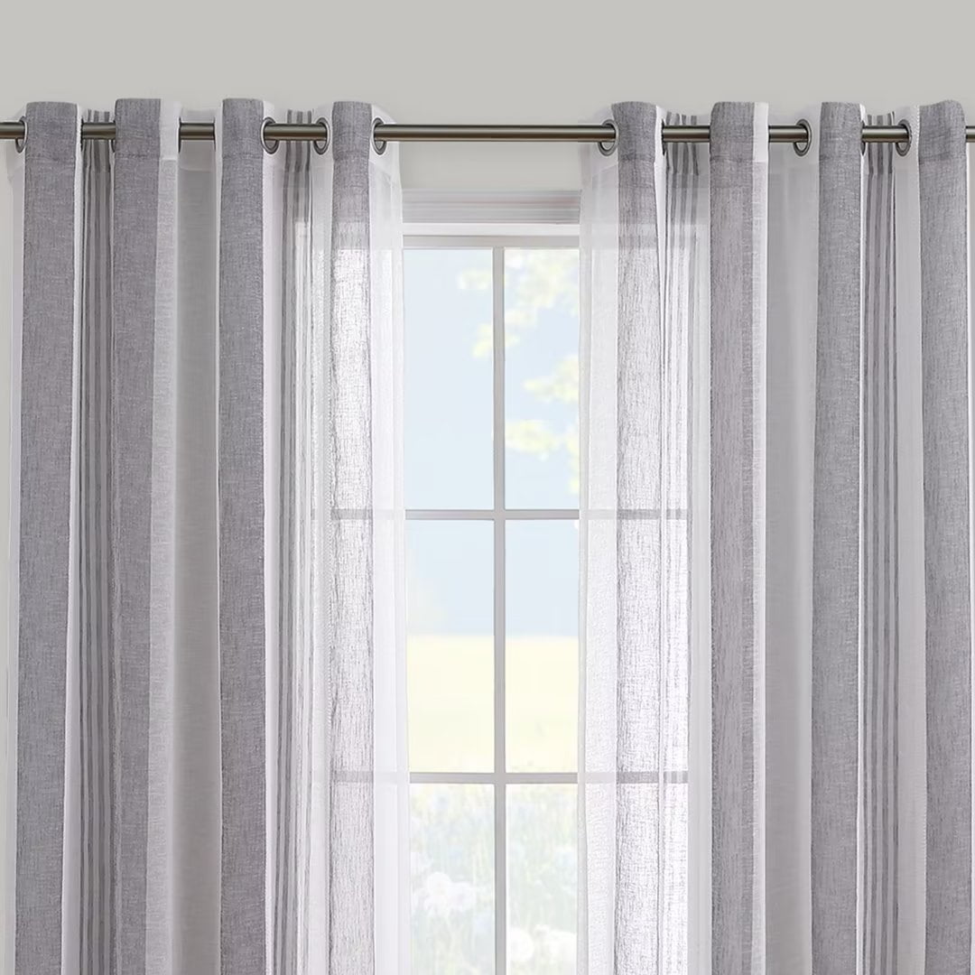 WhizMax Farmhouse Stripe Sheer Curtains for Living Room Bedroom, Faux ...